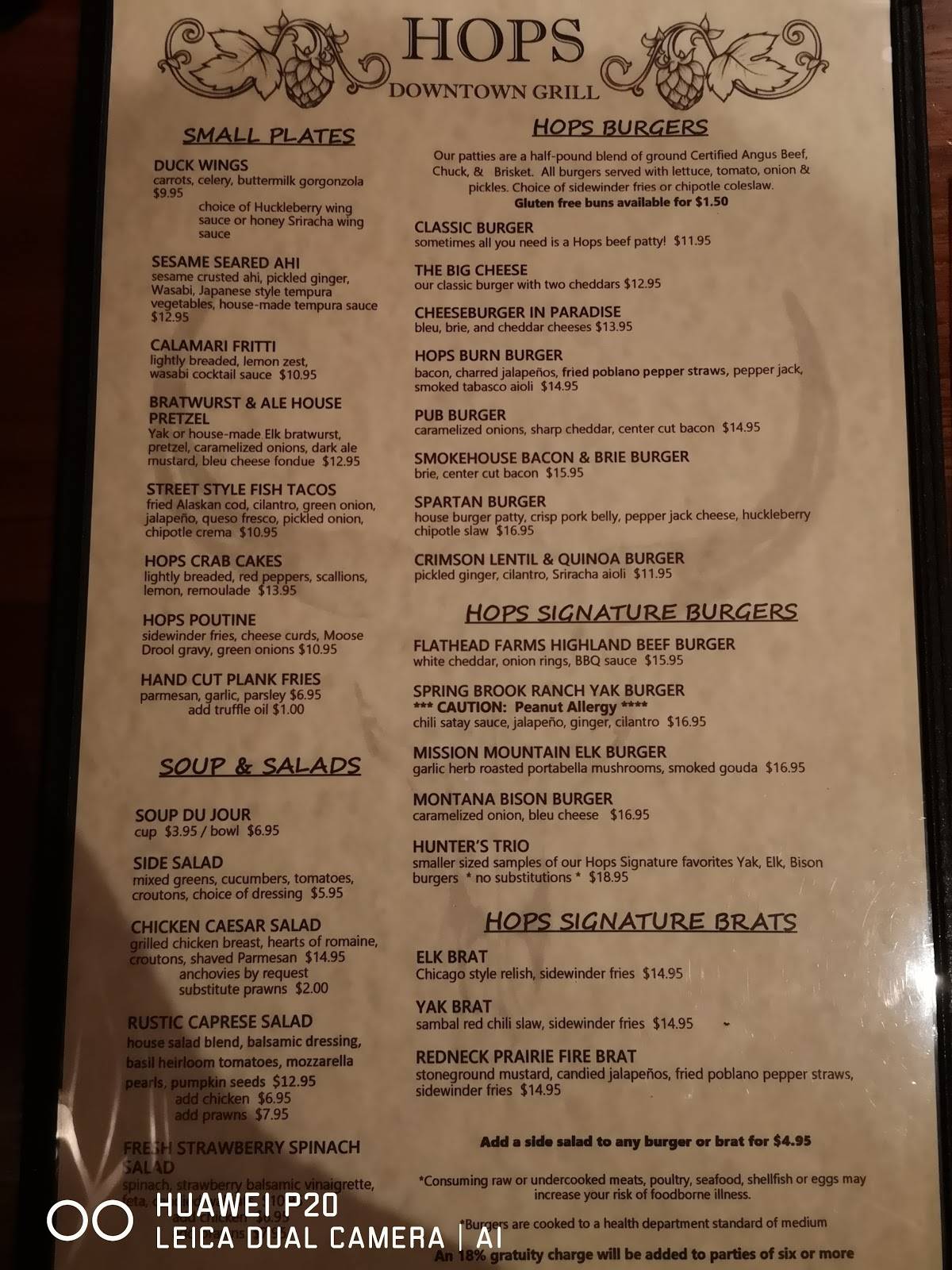 Menu at Hops Downtown Grill pub & bar, Kalispell