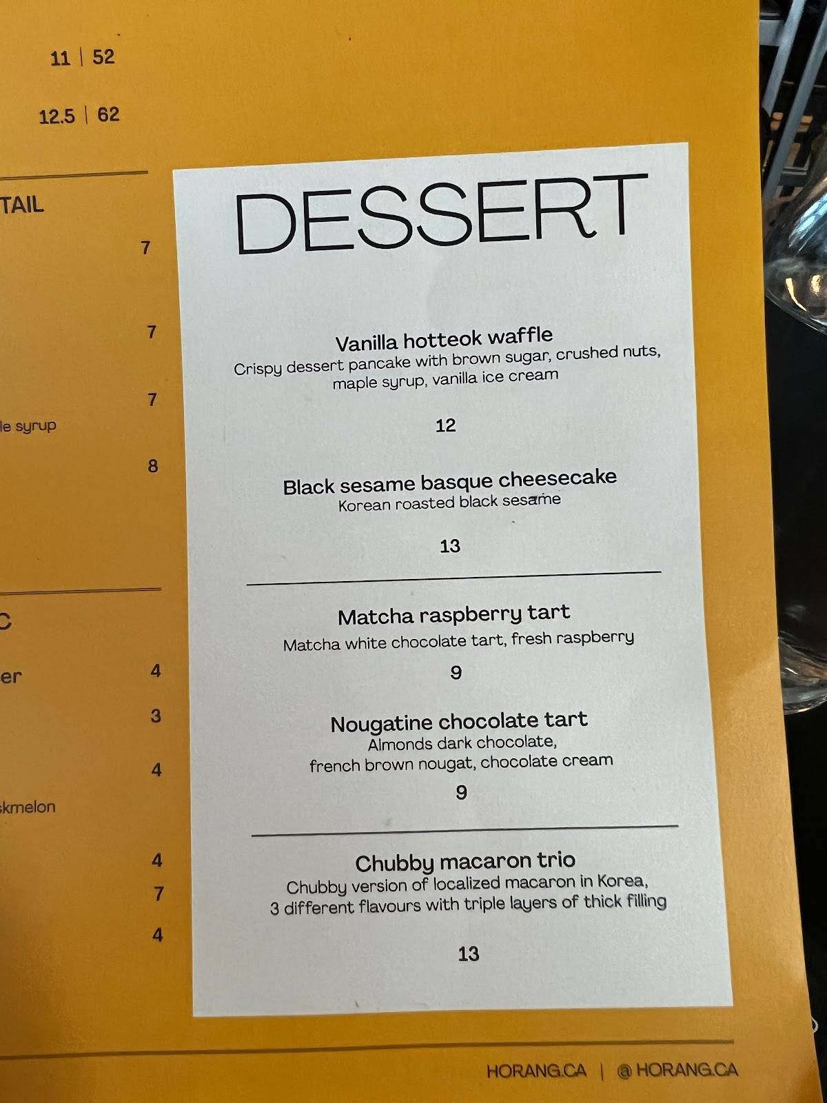 Menu at Horang Korean inspired restaurant & bar, Nanaimo