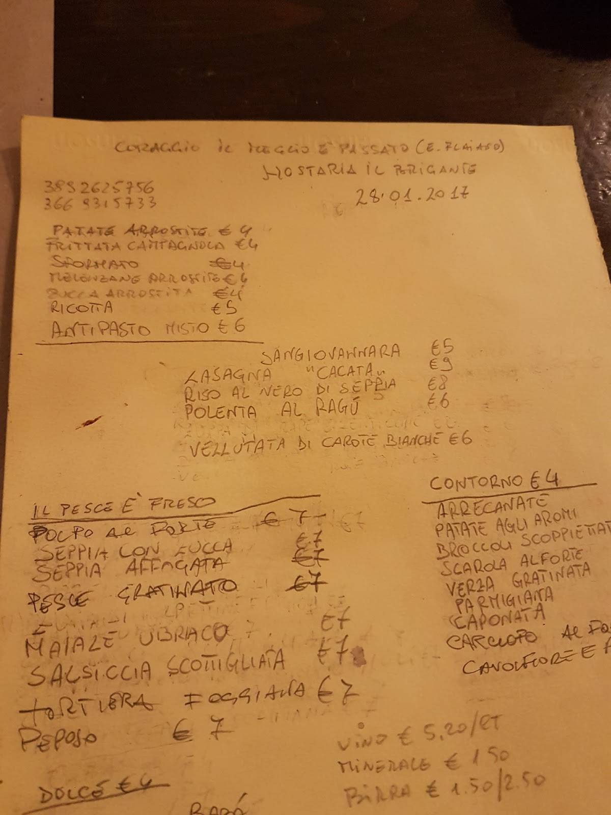 Menu at Hostaria Il Brigante restaurant, Salerno
