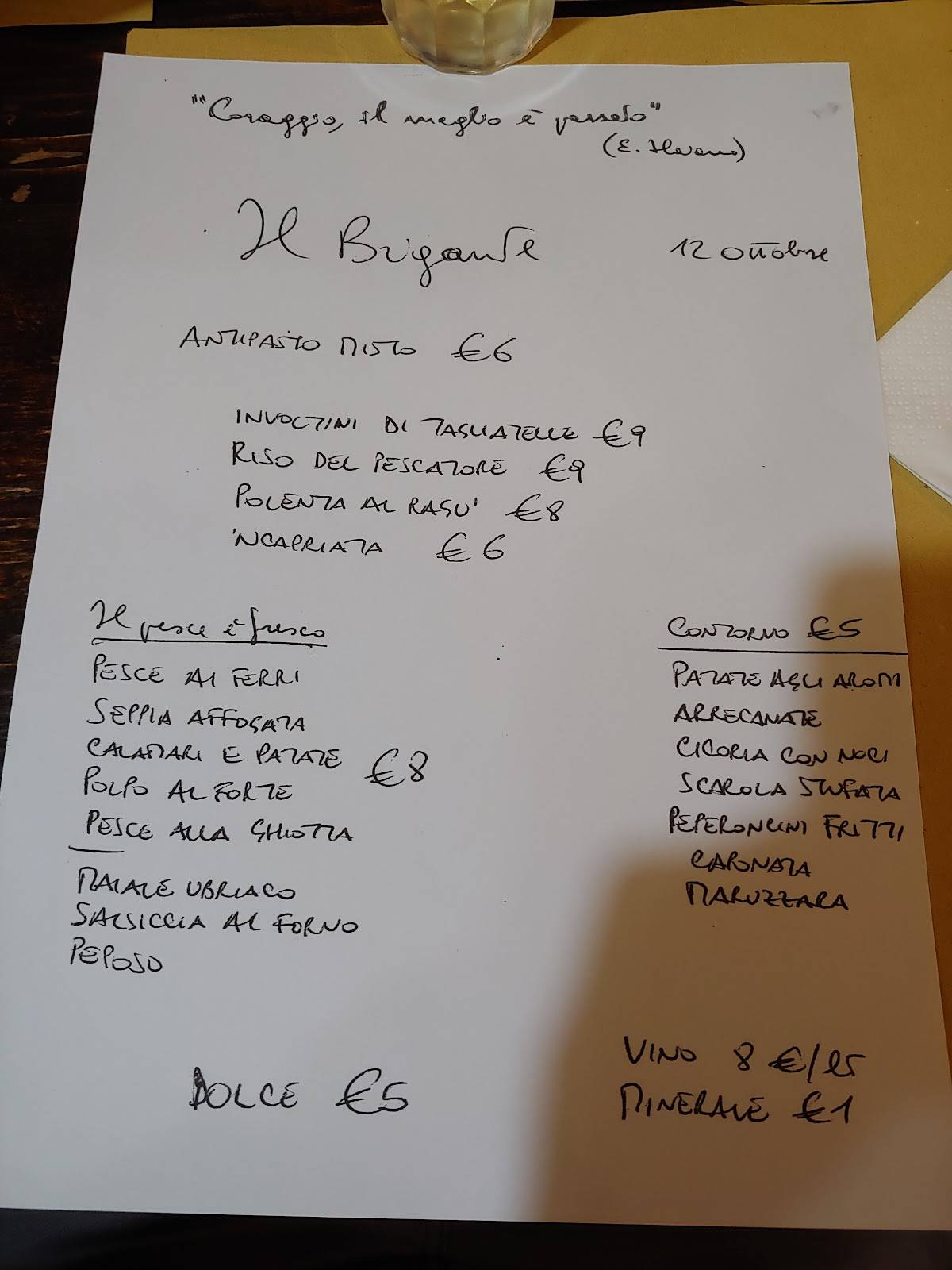Menu at Hostaria Il Brigante restaurant, Salerno