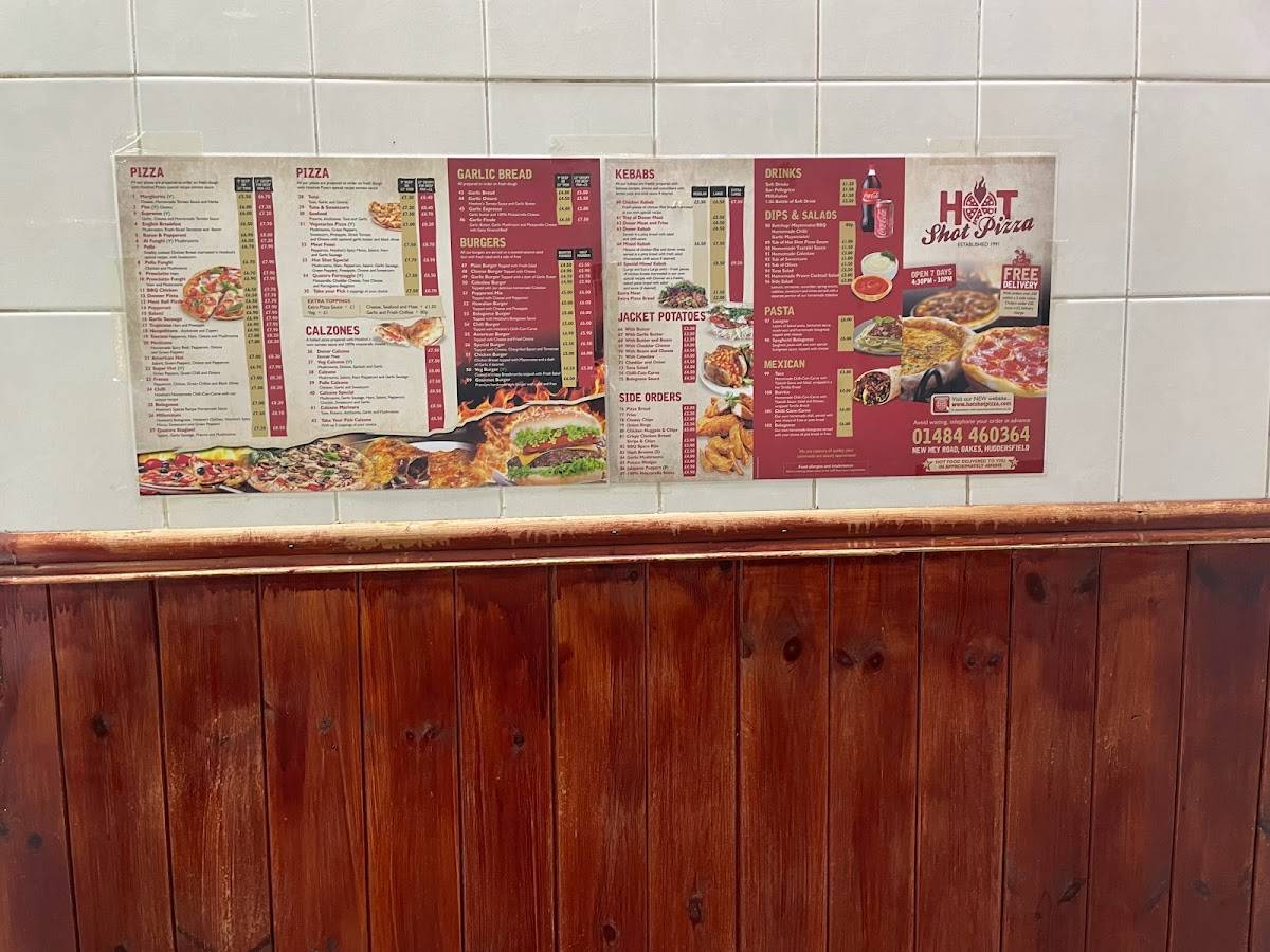 Menu at Hot Shot Pizza fast food, Huddersfield