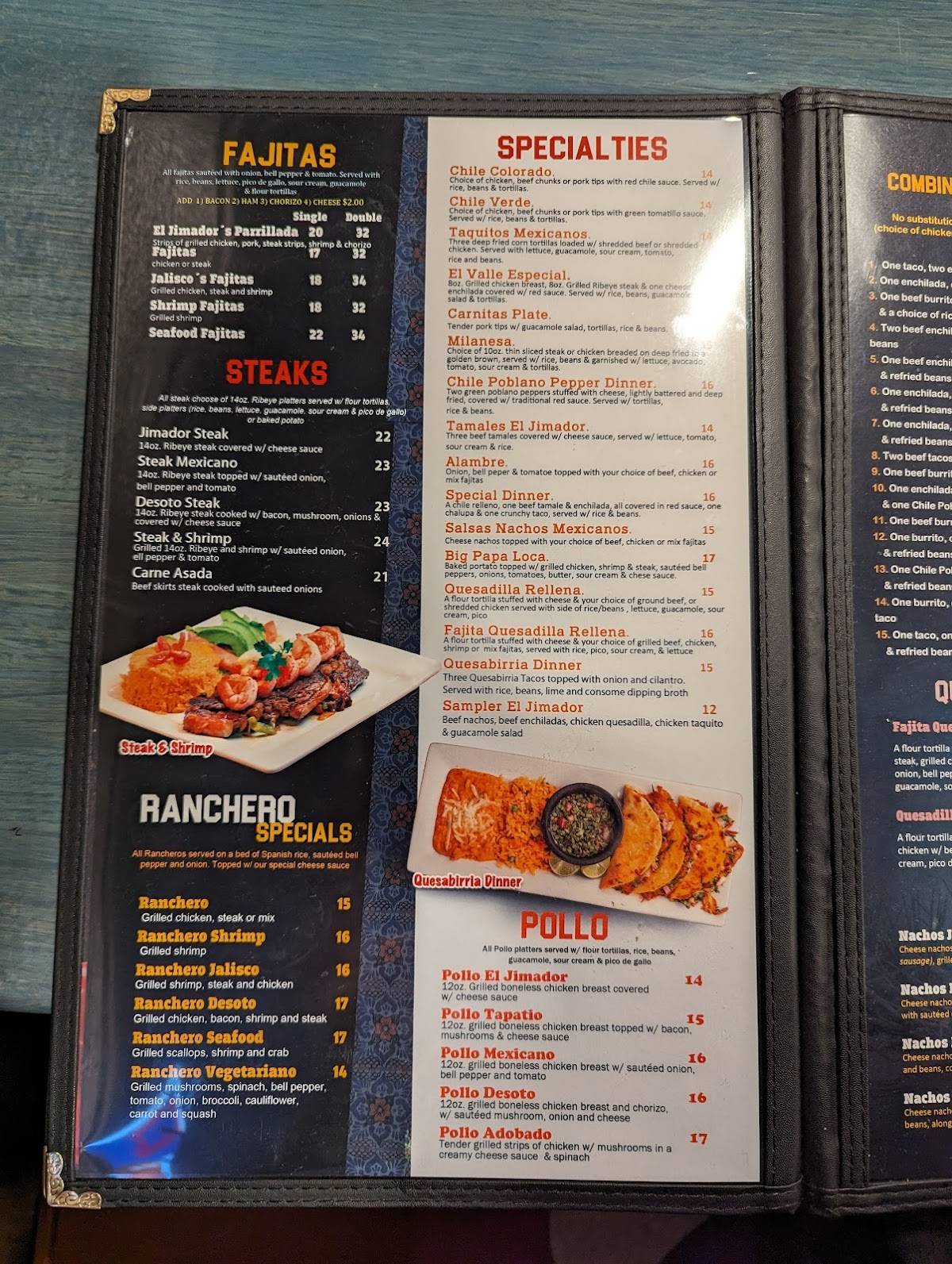 Menu at El Jimador restaurant, Hot Springs Village