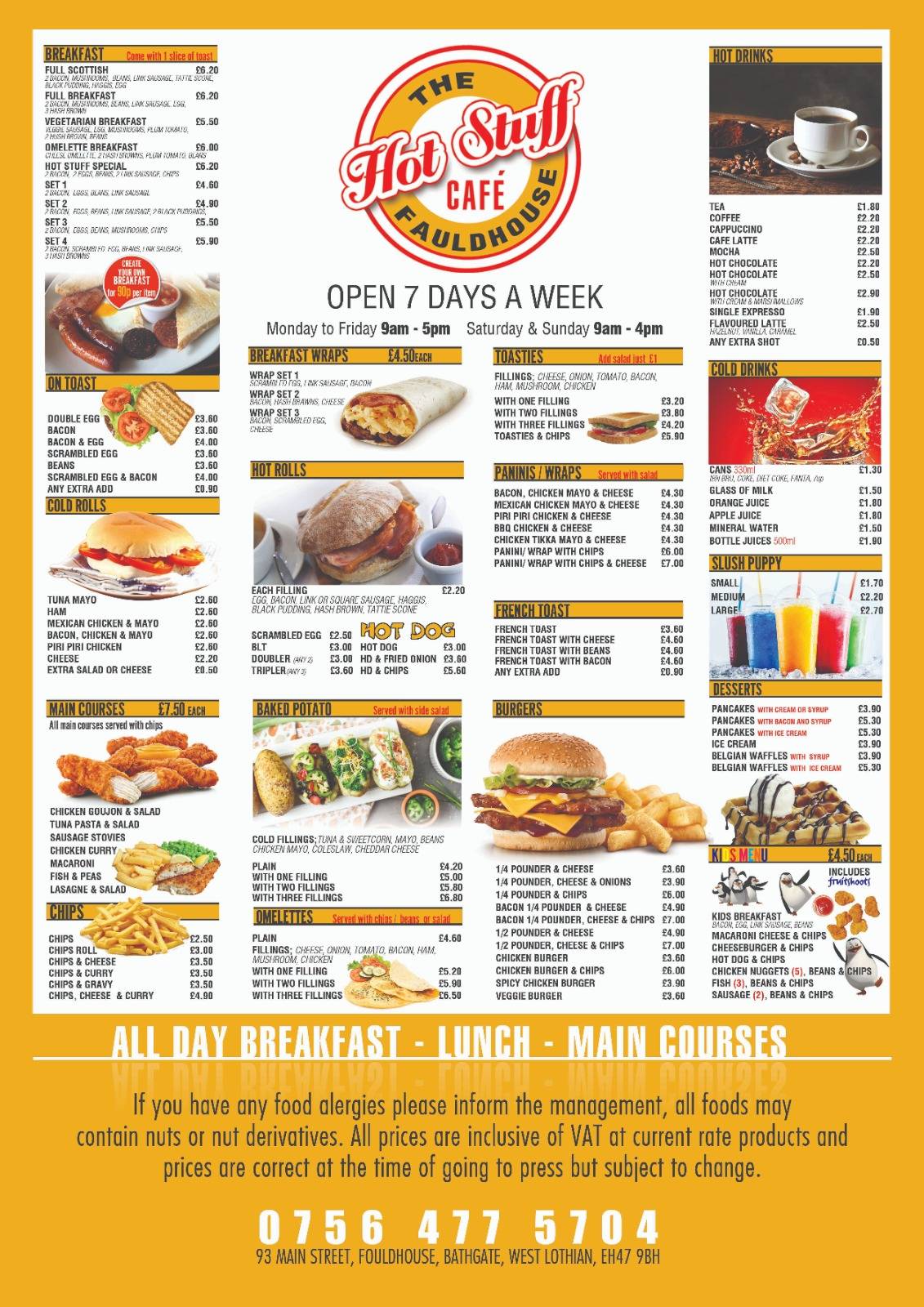 Menu at Hot stuff cafe, Fauldhouse