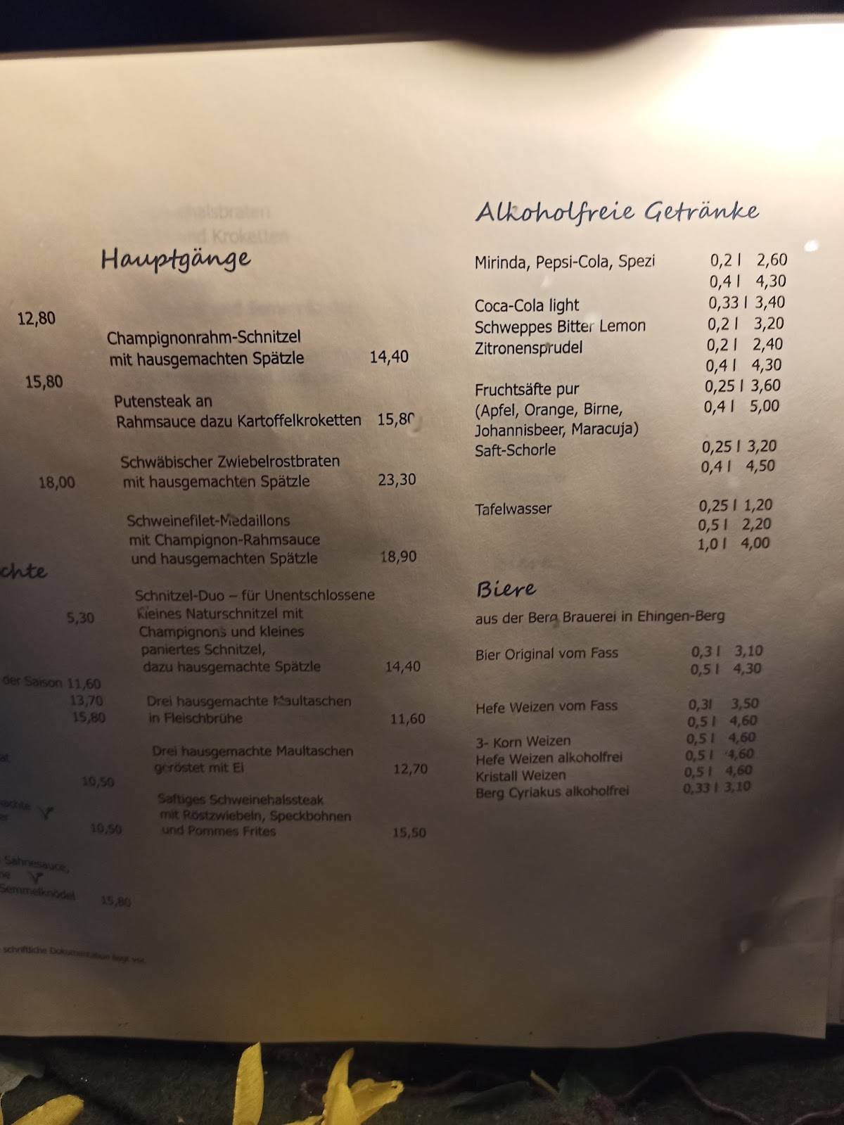 Speisekarte von Hotel Gaststätte zur Post restaurant, Weilheim an der Teck