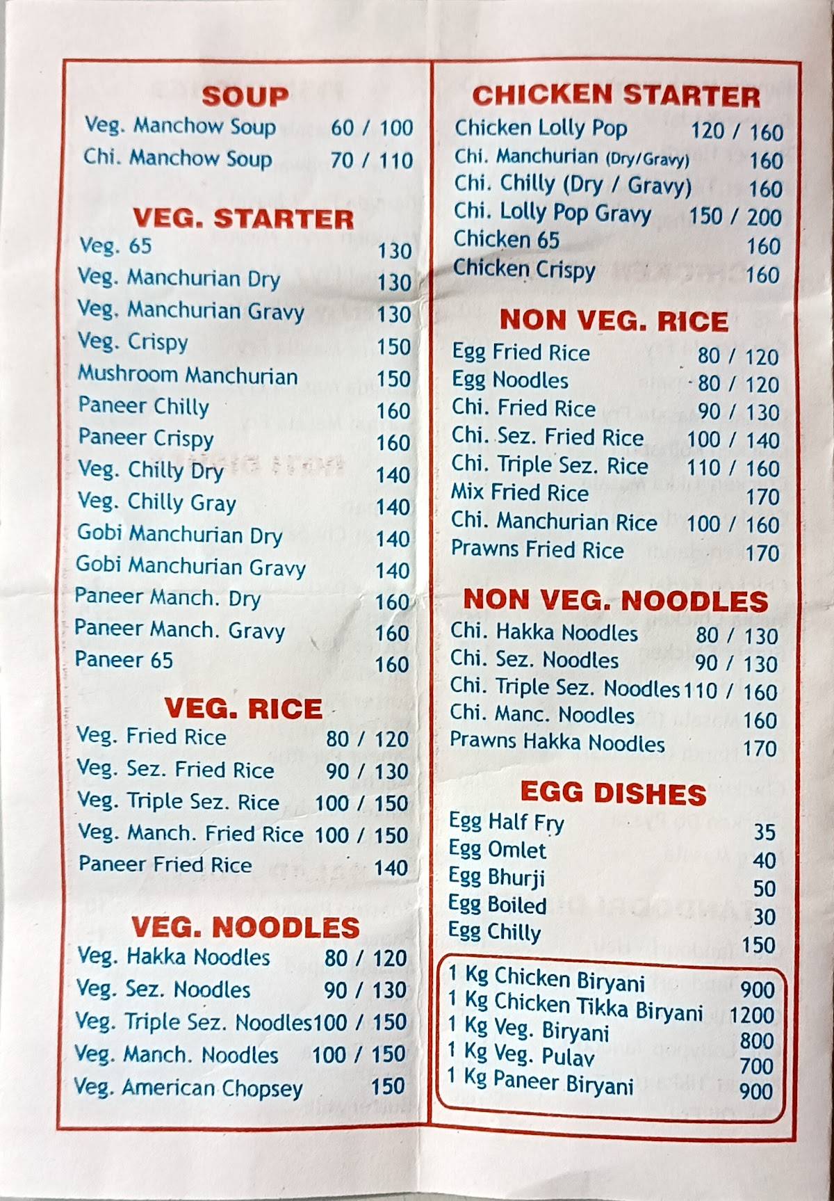 Menu at Hotel Navaratna Asalpha, Mumbai