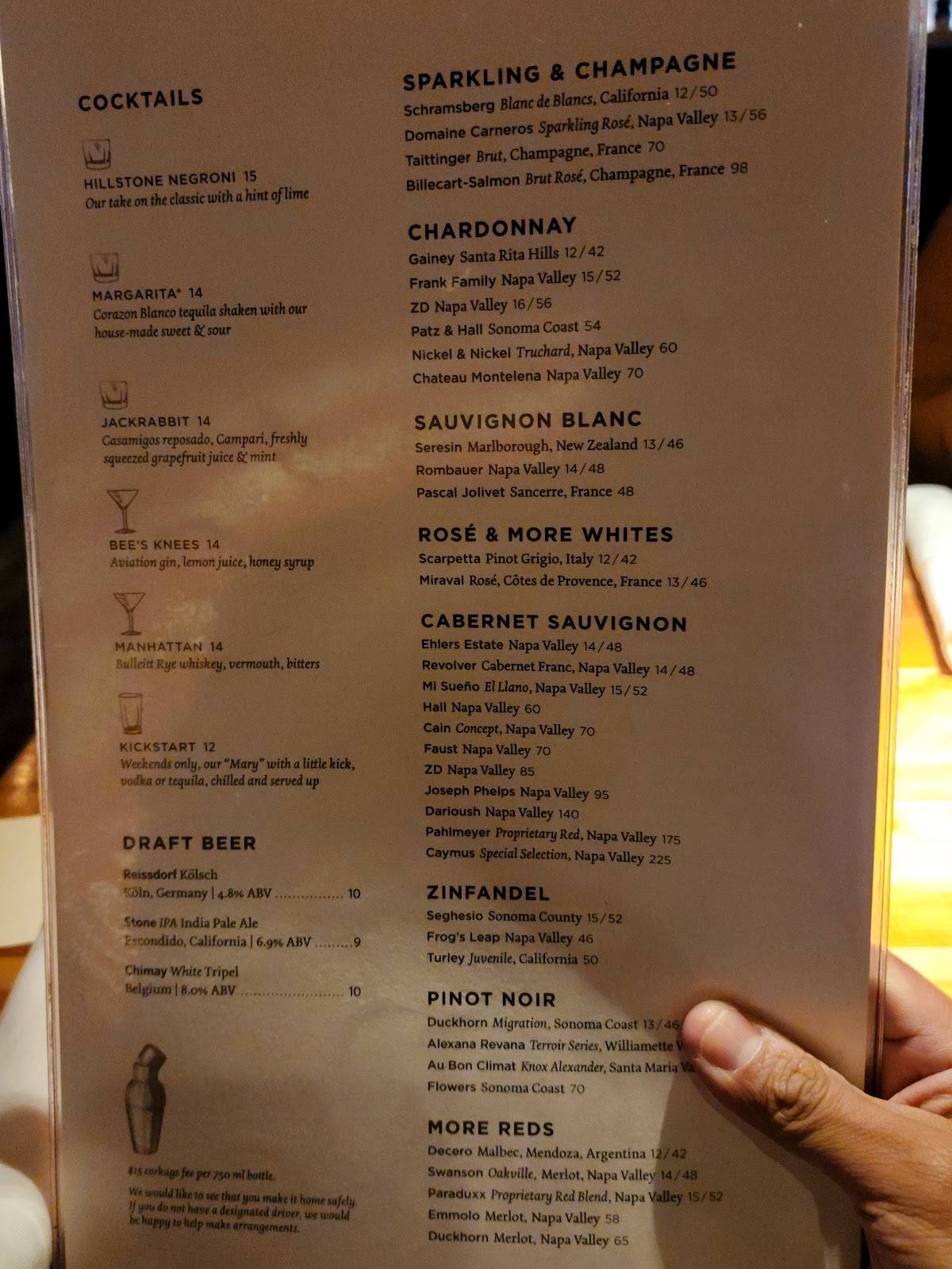 Menu at Houston's steakhouse, Irvine