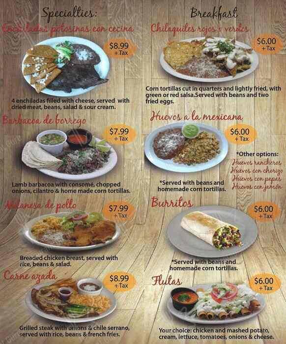 Menu at Huapango Mexican Cuisine restaurant, Dallas