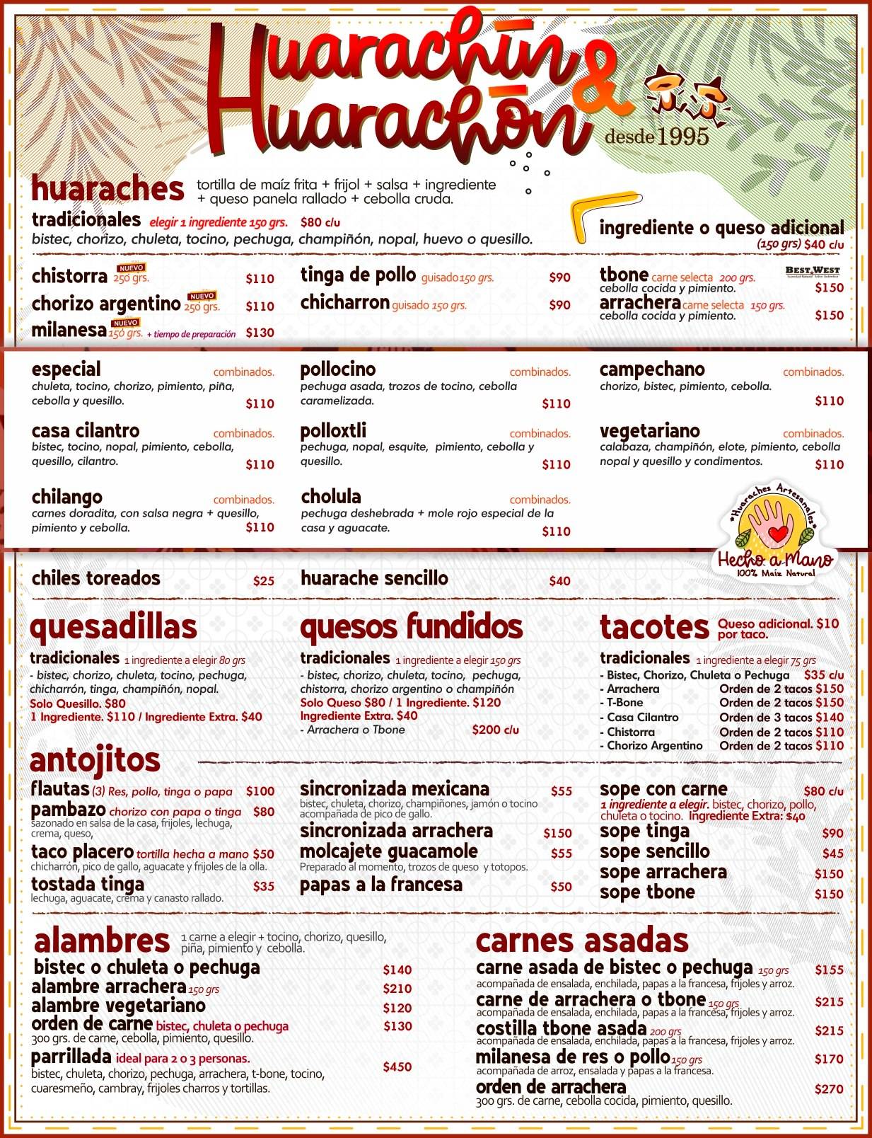 Carta del restaurante Huaracheria Huarachin y Huarachon, Tizayuca