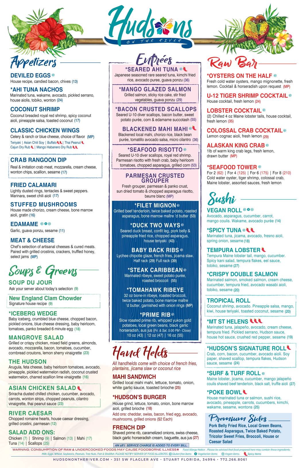 Menu at Hudsons on the River pub & bar, Stuart