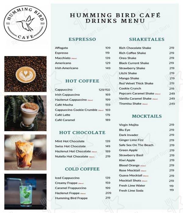 Menu at Humming Bird Cafe, Hyderabad