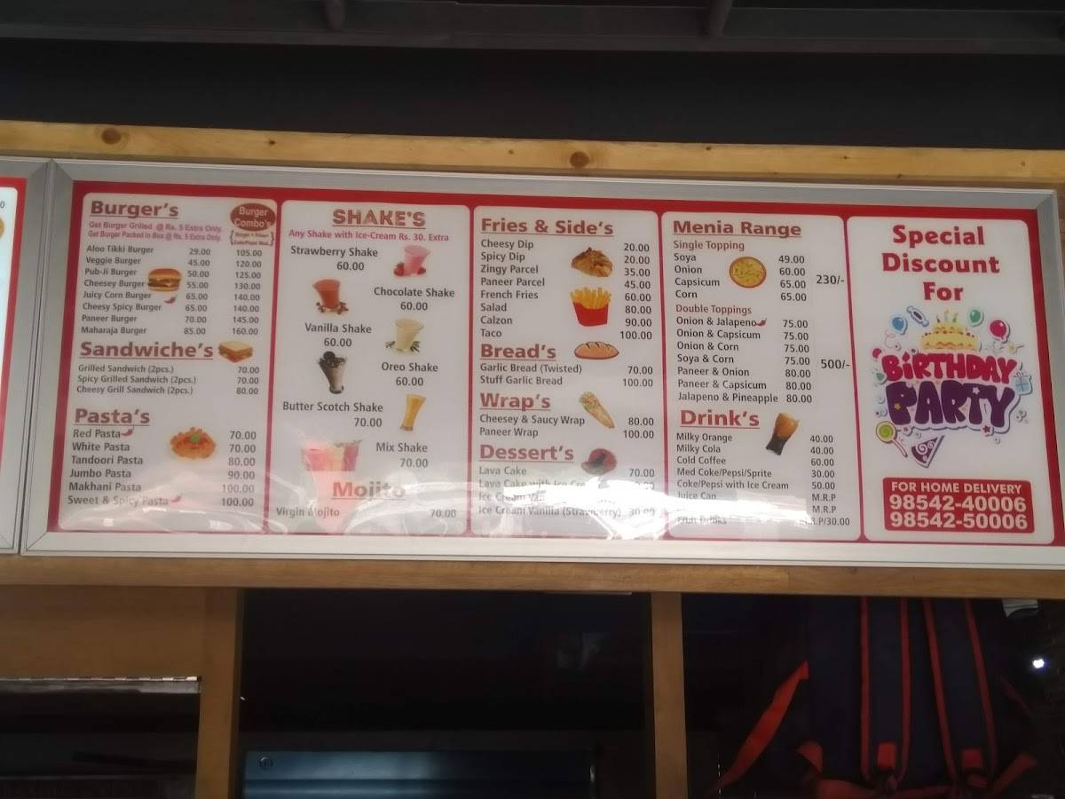 Menu at Hungry Point, Malerkotla