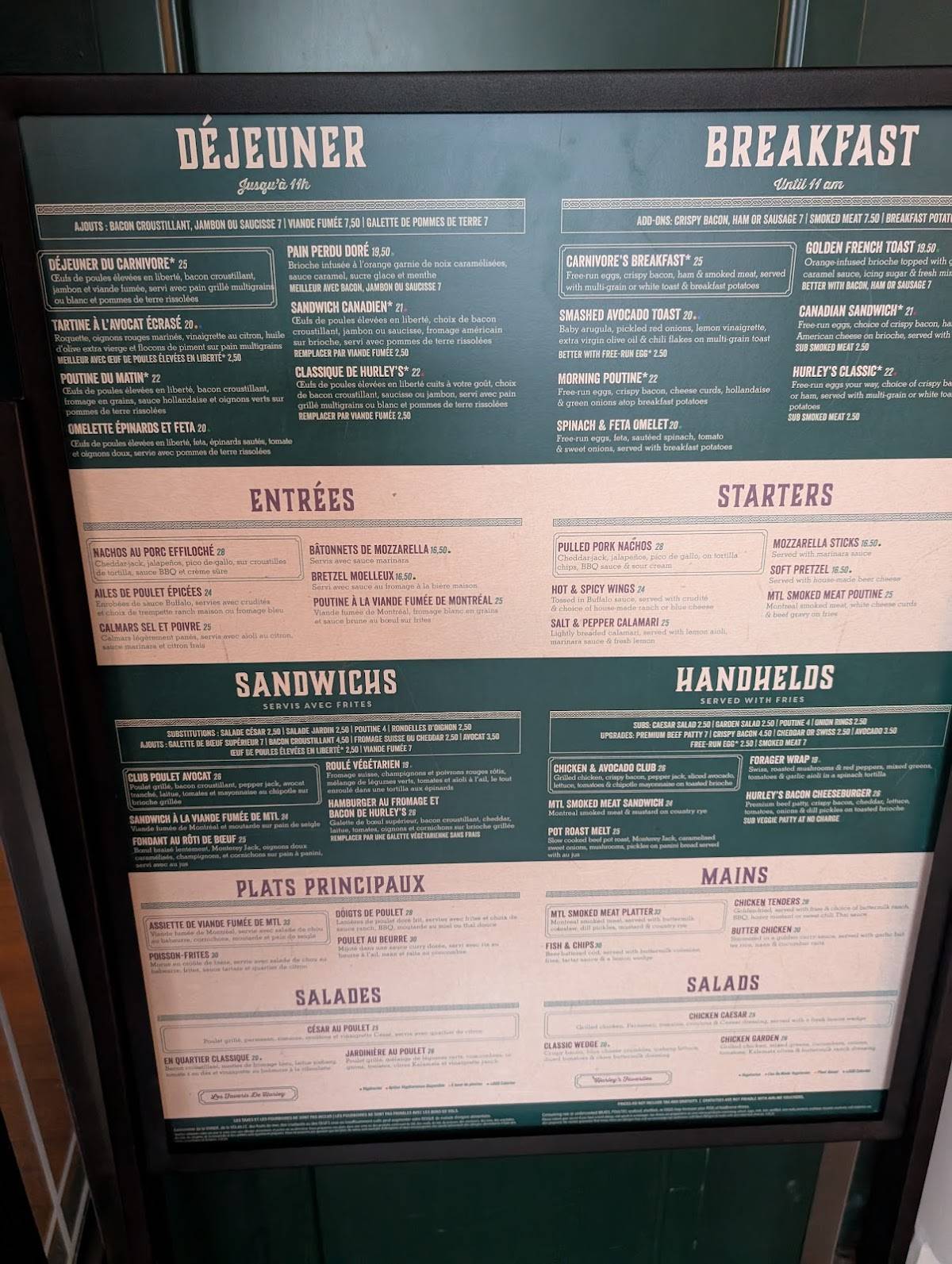 Menu at Hurley's à YUL pub & bar, Dorval