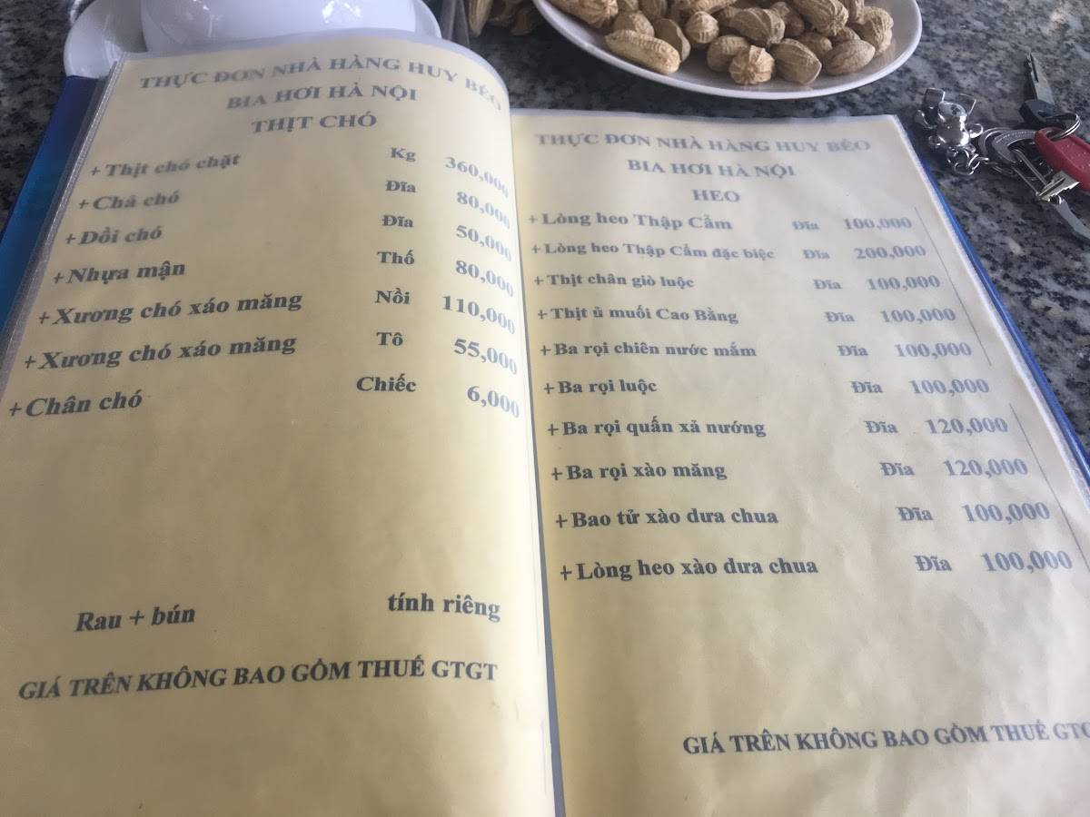Carta del restaurante Huy béo - Bia Hơi Hà Nội, Ciudad Ho Chi Minh (Saigón)