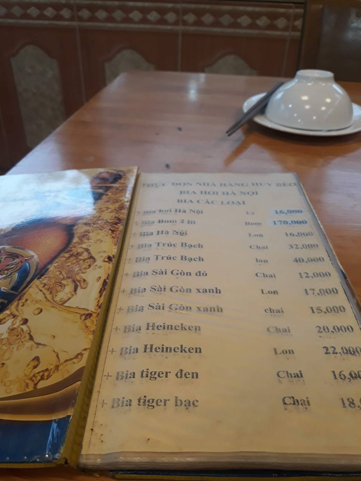 Carta del restaurante Huy béo - Bia Hơi Hà Nội, Ciudad Ho Chi Minh (Saigón)