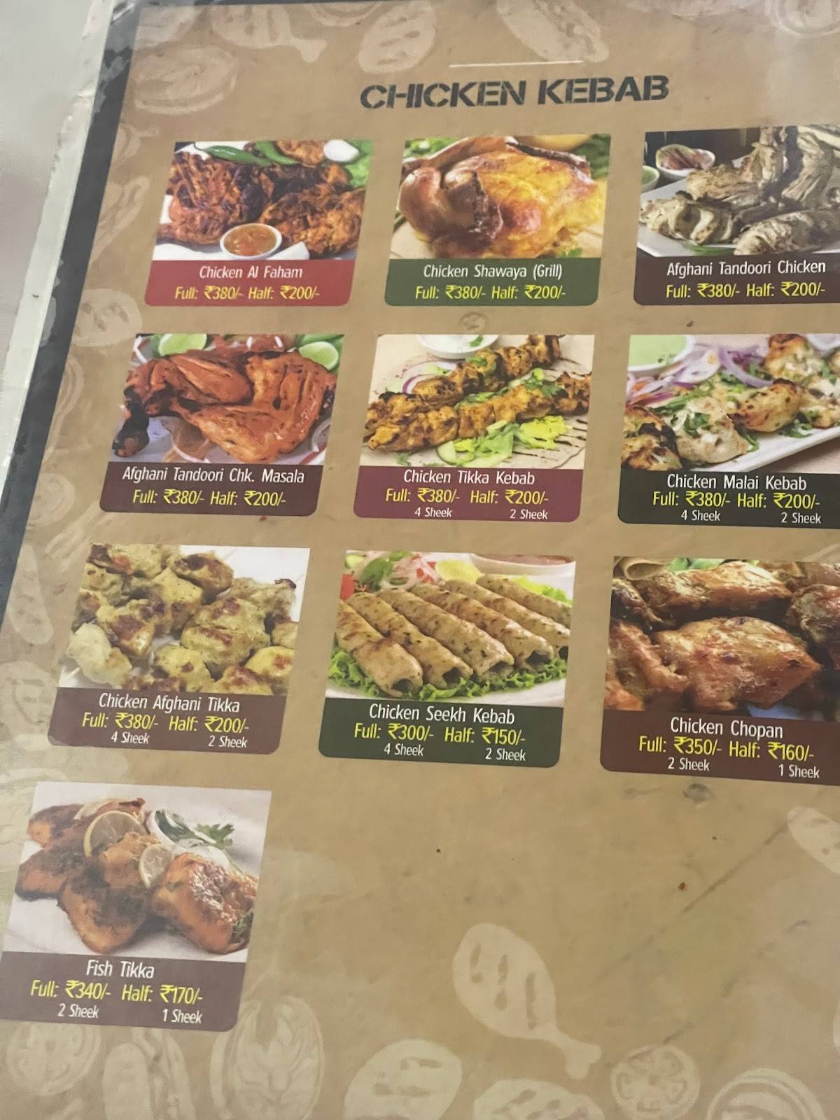 Menu at Afghani Kabab House, Hyderabad