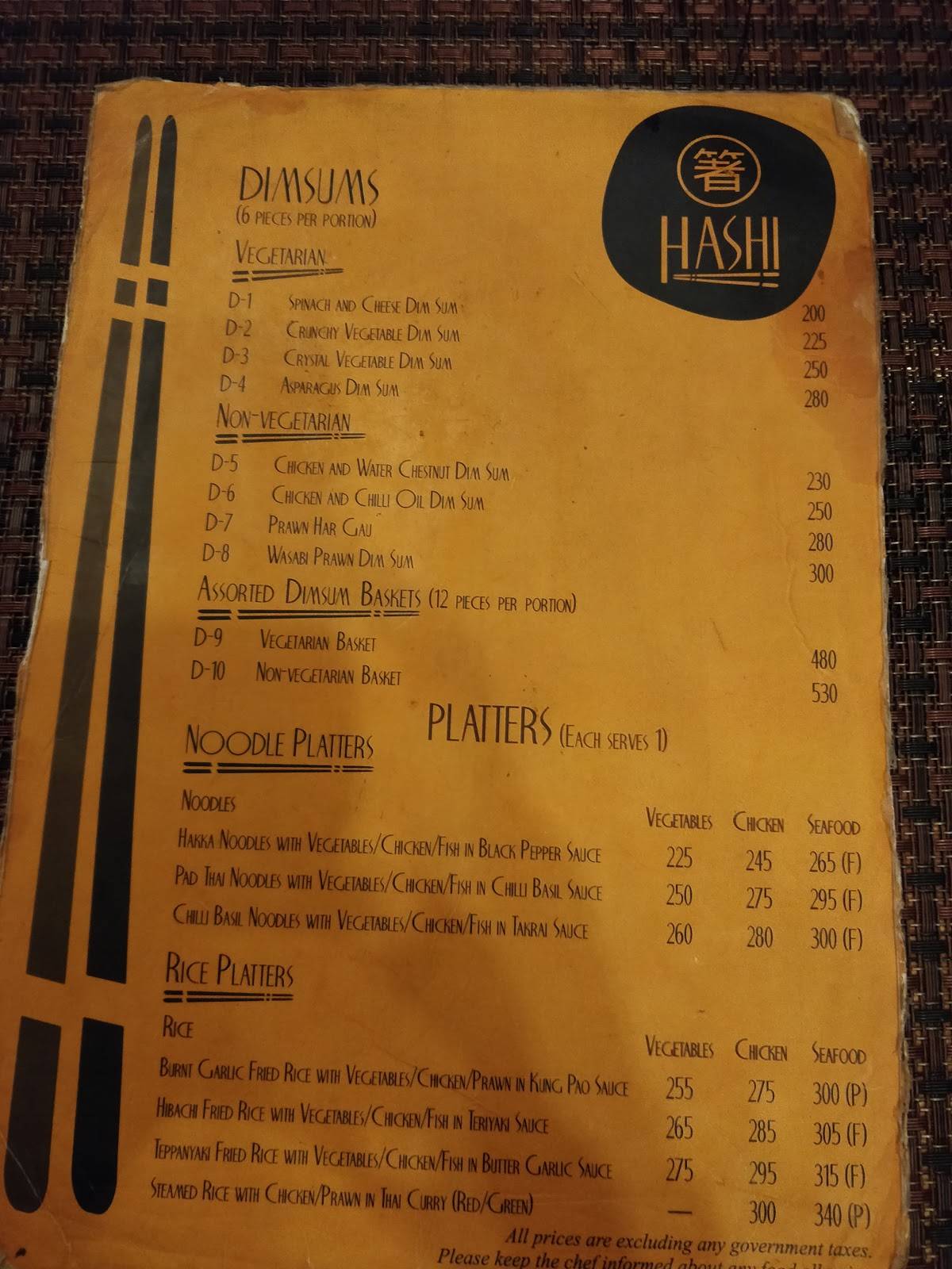 Menu at Hashi, Hyderabad, Store Anonym 550 F