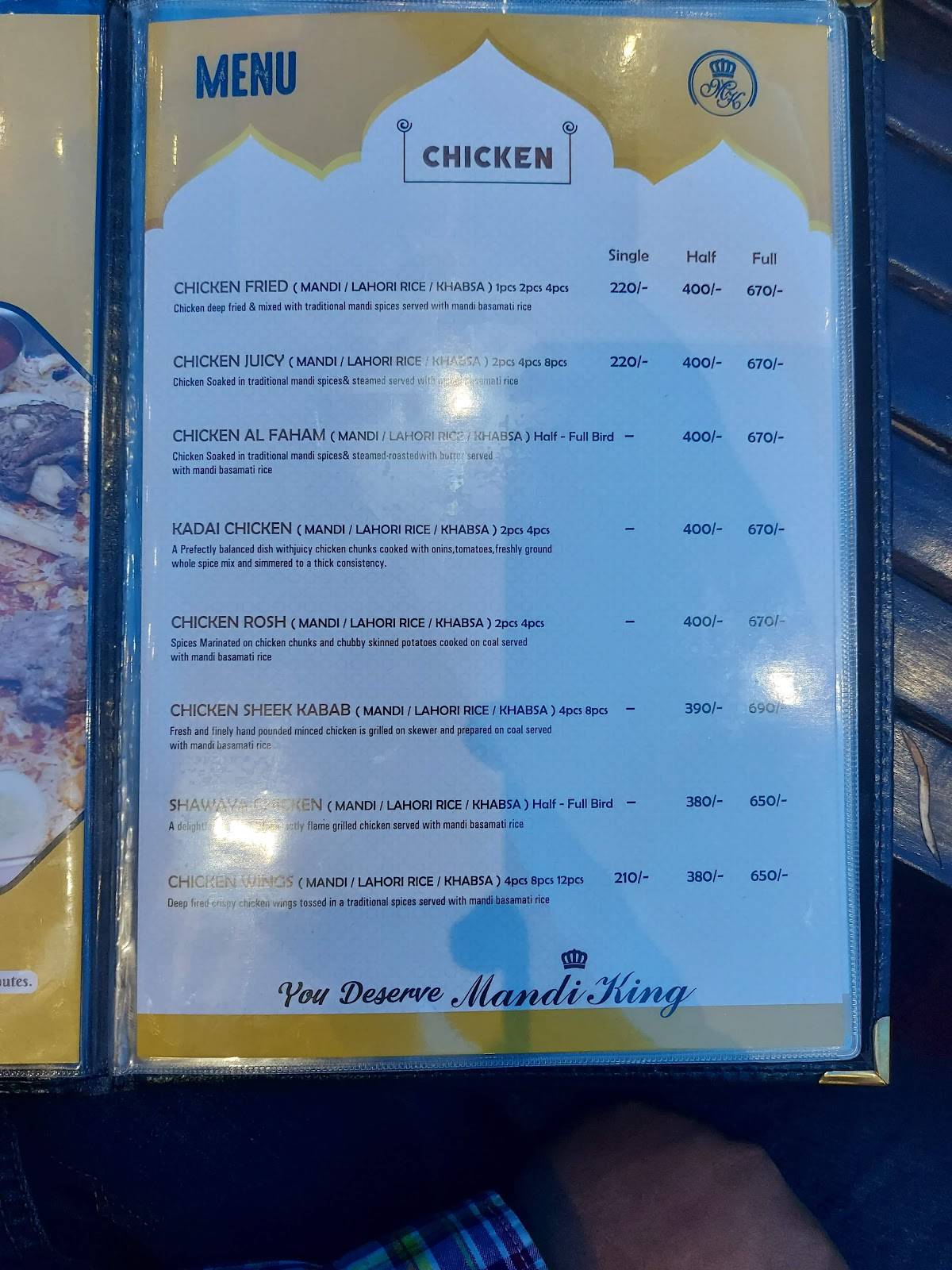 Menu at Mandi King Elite, Hyderabad