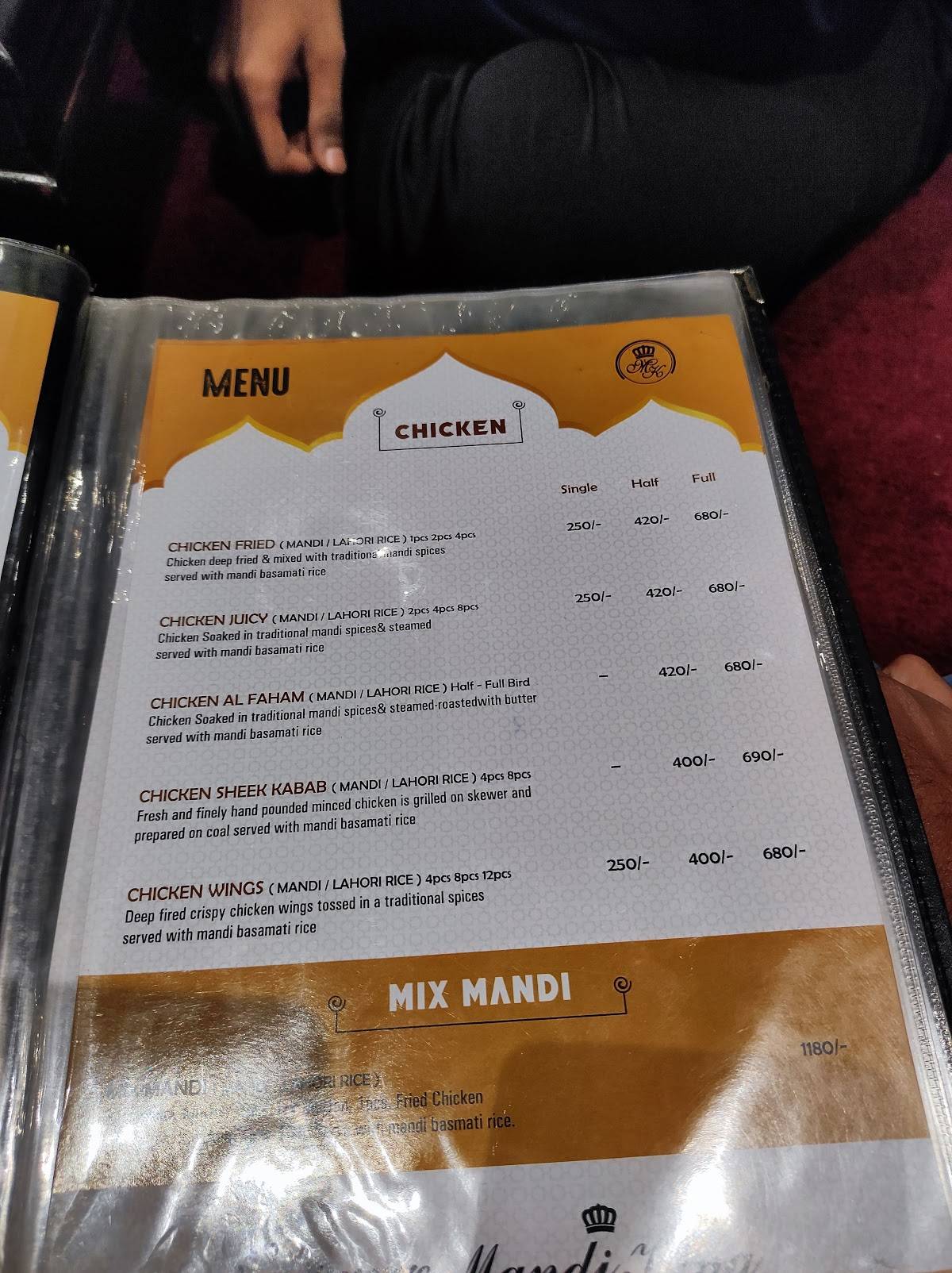 Menu at Mandi King Elite, Hyderabad