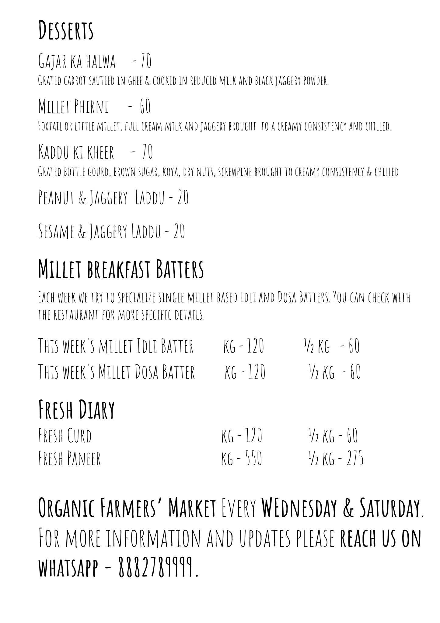 Menu at Paaka Organic Cafe, Hyderabad, Nallagandla - Tellapur Rd