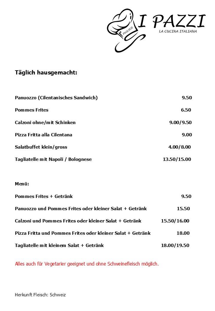 Menu da I Pazzi, Bettlach