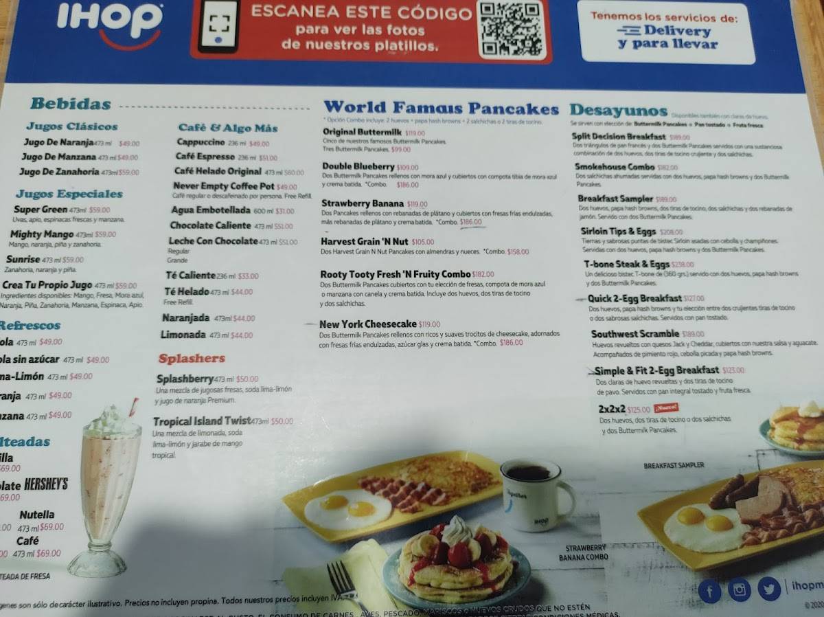 Carta del restaurante IHOP, Villahermosa