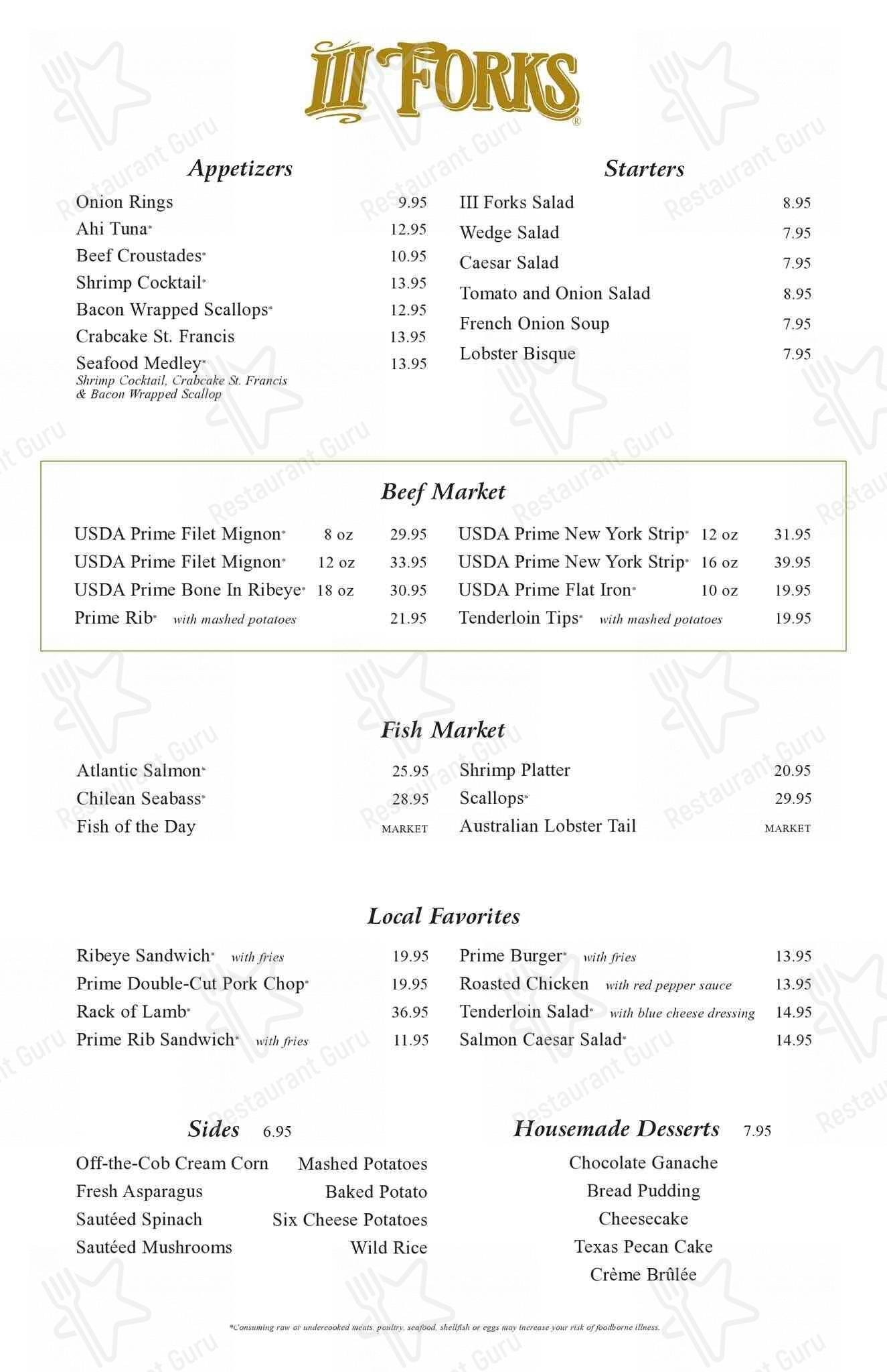 Menu at III Forks restaurant, Boca Raton