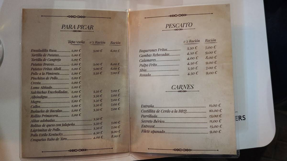 Carta del pub y bar INNATO Sabor malagueño, Málaga