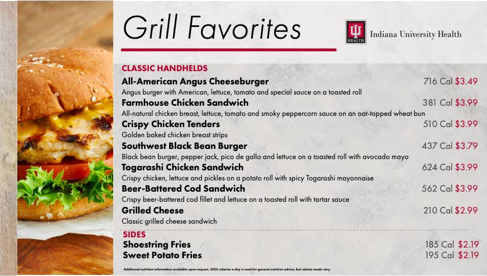 Menu at IU Health Bloomington Breakaway Café cafeteria, Bloomington