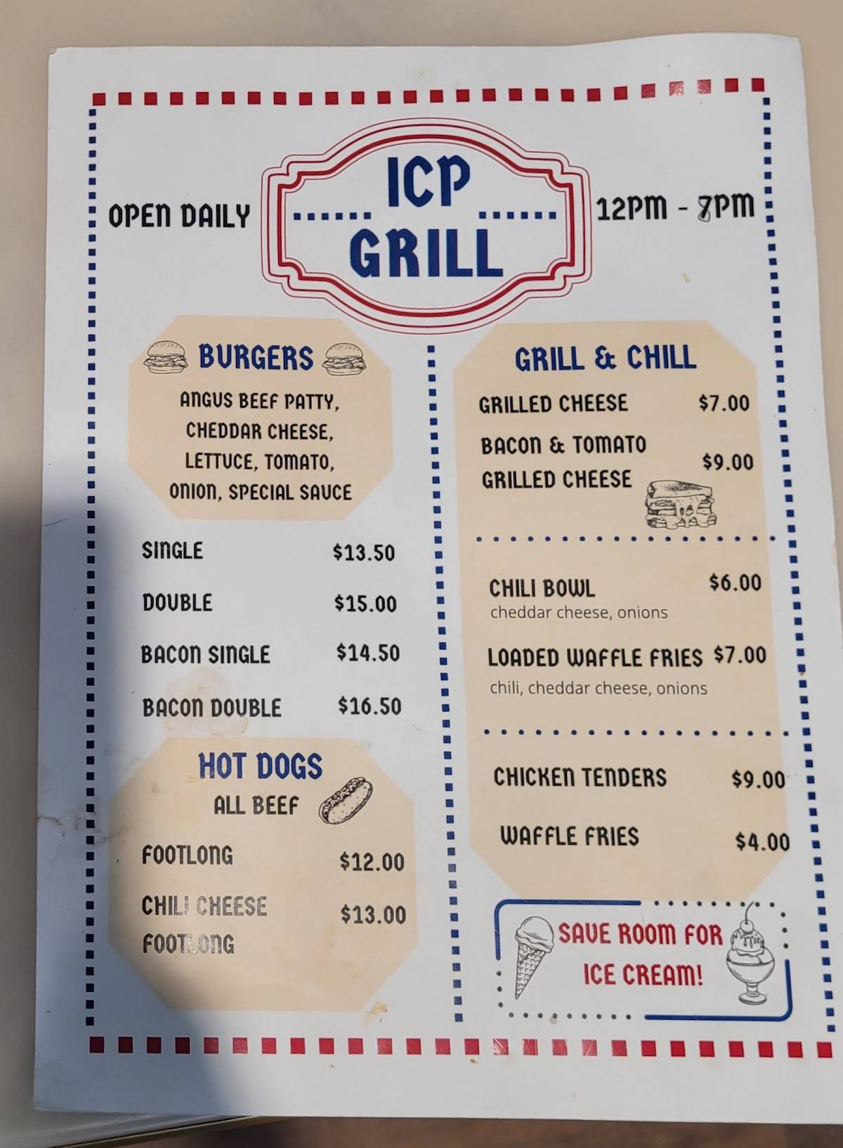 Menu at Ice Cream Parlor, Ranch at Death Valley fast food, Furnace Creek