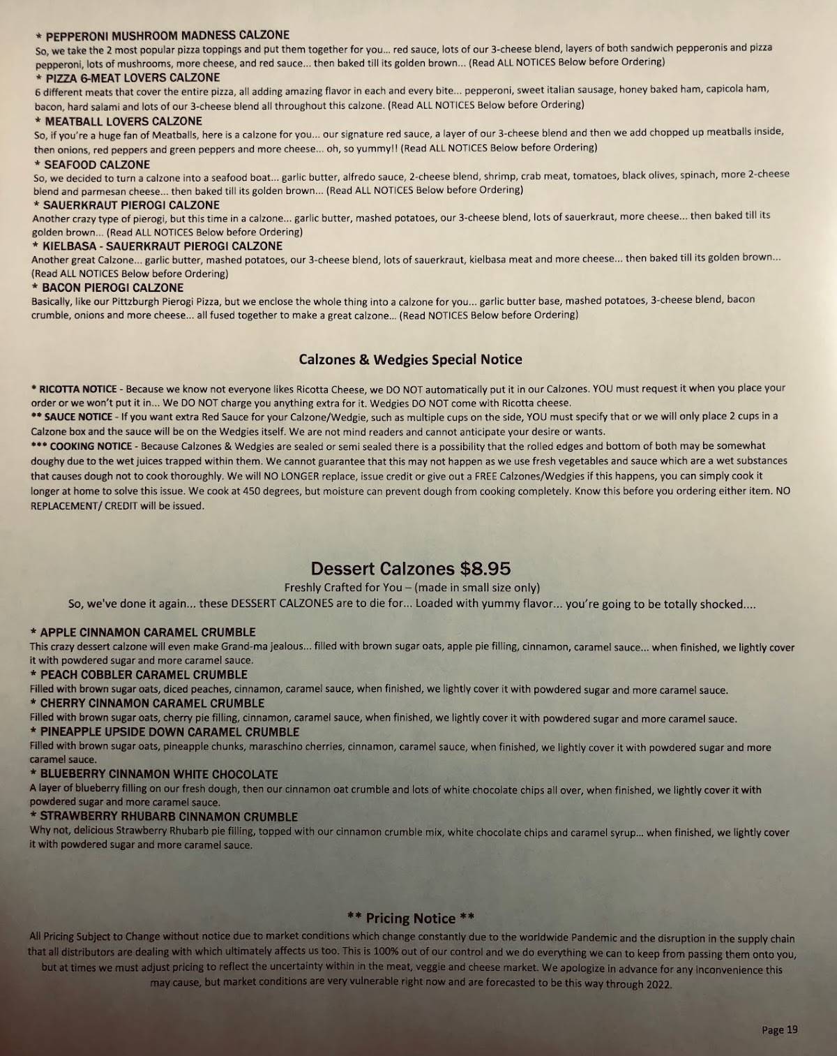 Menu at Ice House Pizzeria & Grille, Conneaut Lake