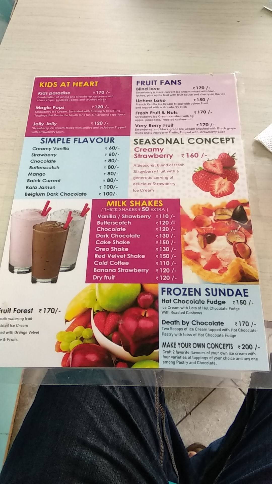 Menu at Ice Stone, Tirupati