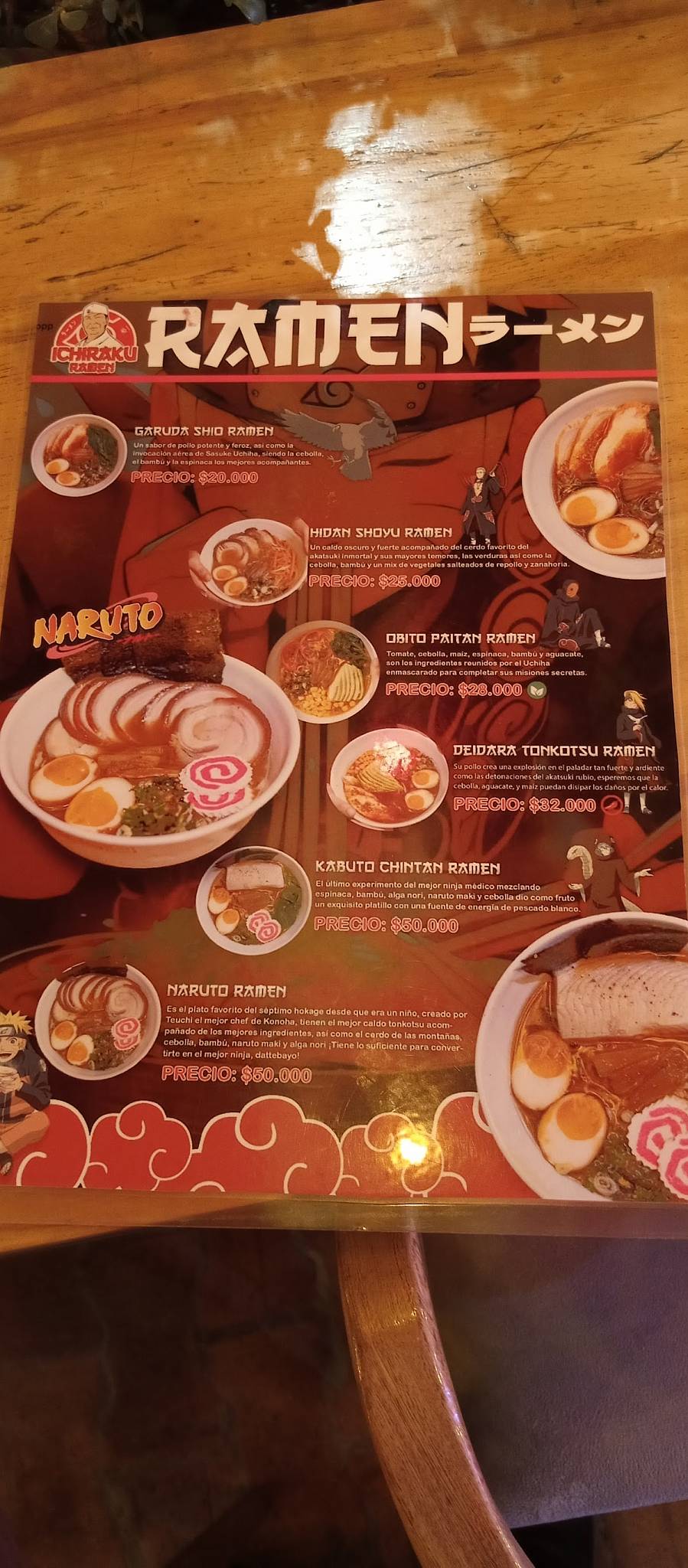 Carta del restaurante Ichiraku Ramen Bogotá Norte, Bogotá