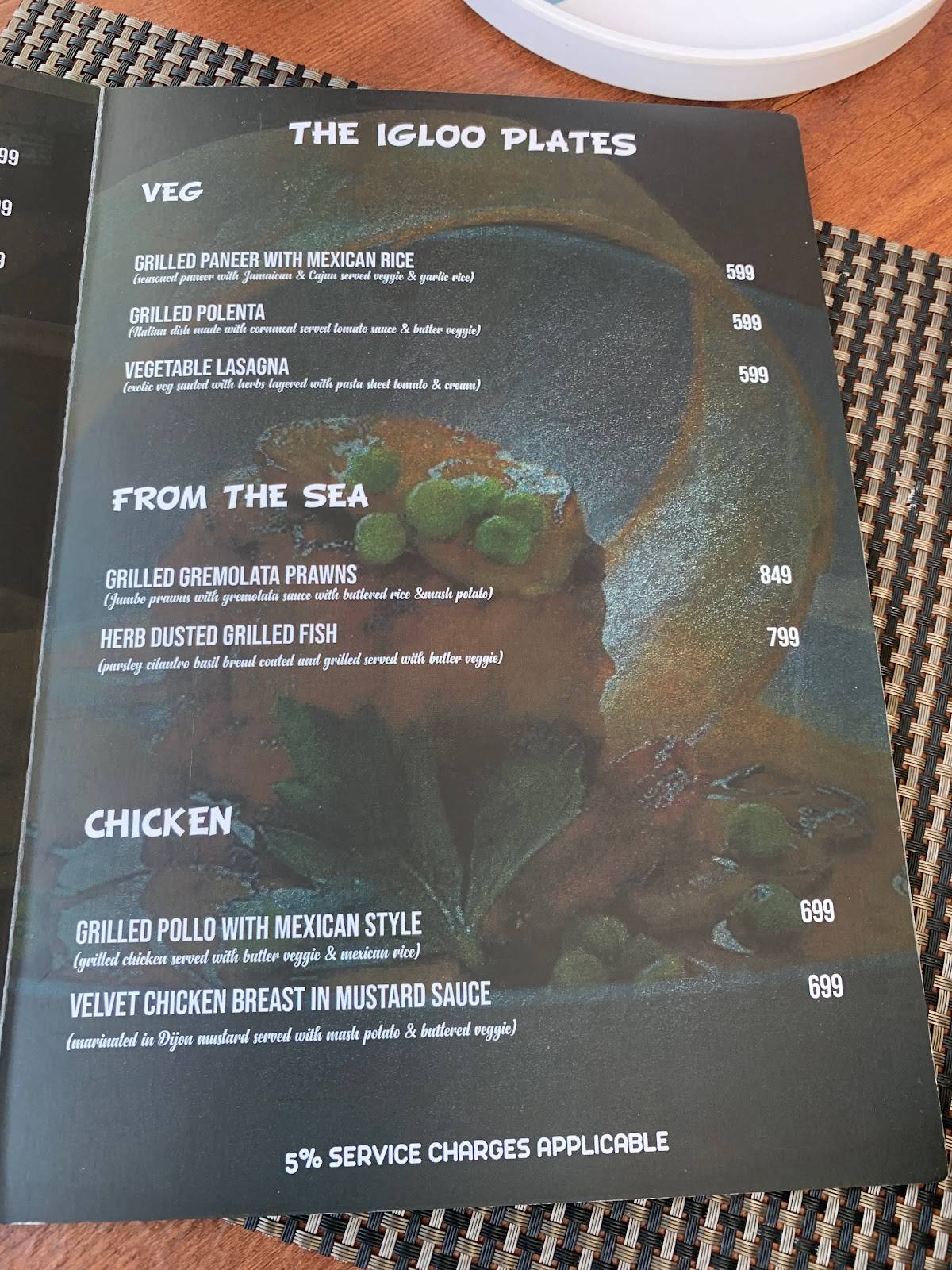 Menu at Igloos rooftop restaurant, Chennai