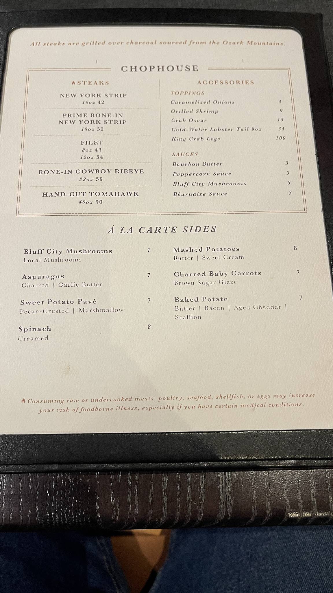 Menu at Ignite Steakhouse, West Memphis