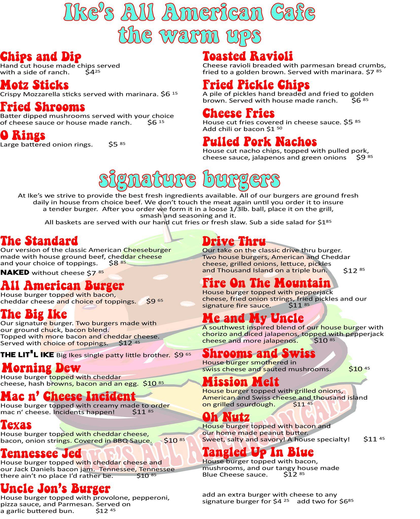 Menu at Ike's All-American Cafe, East Moline