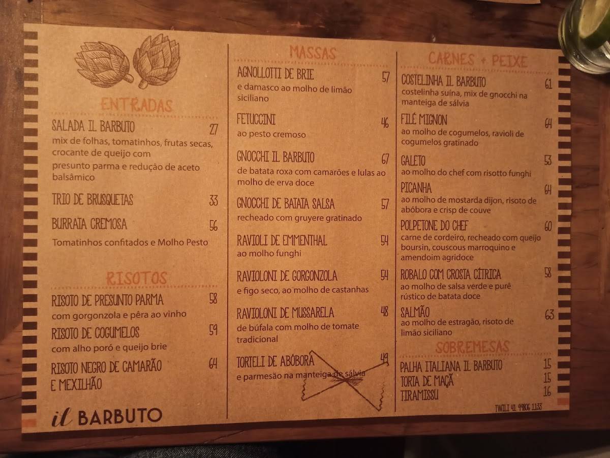 Menu em Il Barbuto Alameda, Curitiba