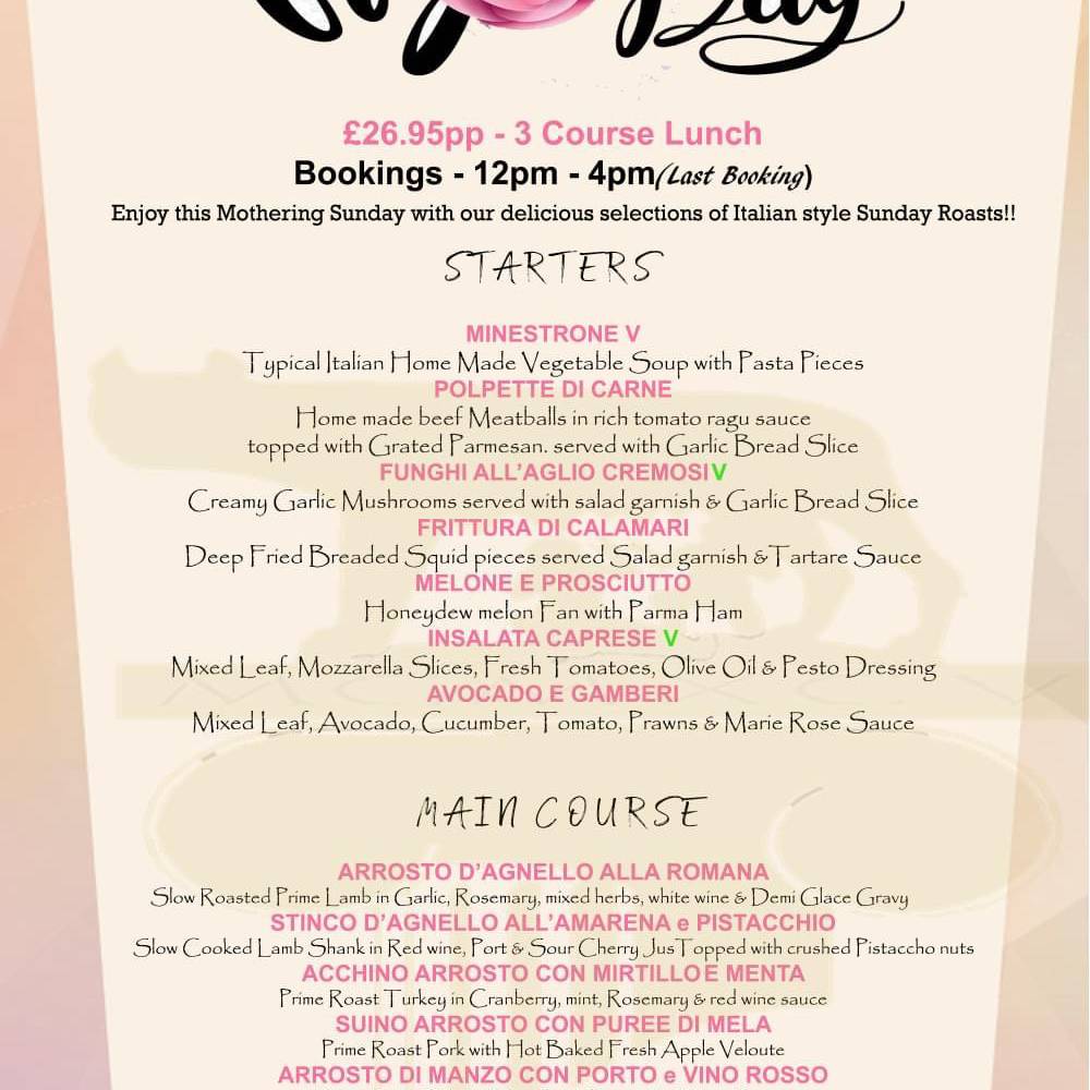 Menu at Il Lupo restaurant, Baslow