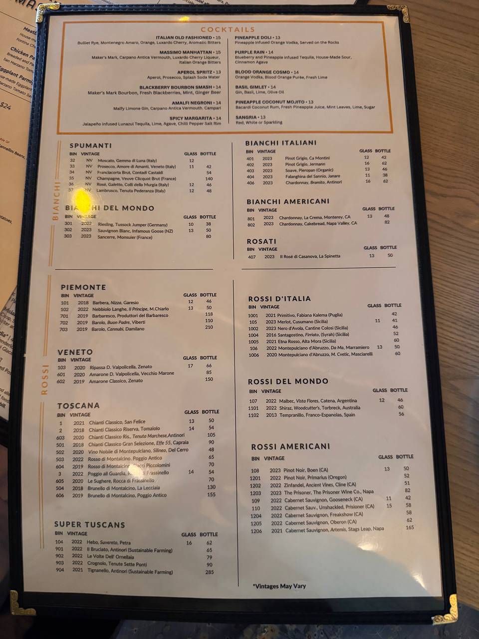 Menu at Il Massimo restaurant, Dedham