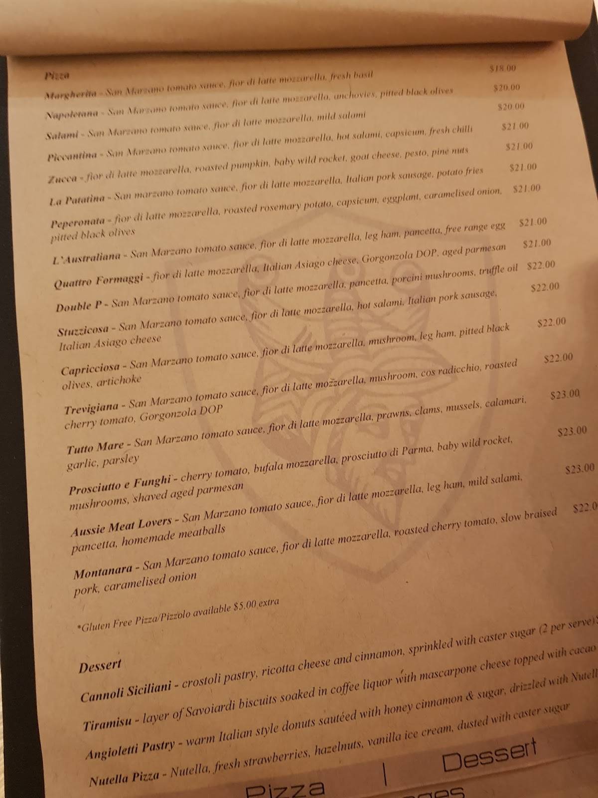 Menu at Il Matto restaurant, Torquay