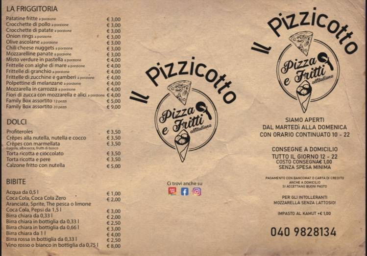Menu da Il Pizzicotto Trieste Pizzeria Friggitoria, Trieste