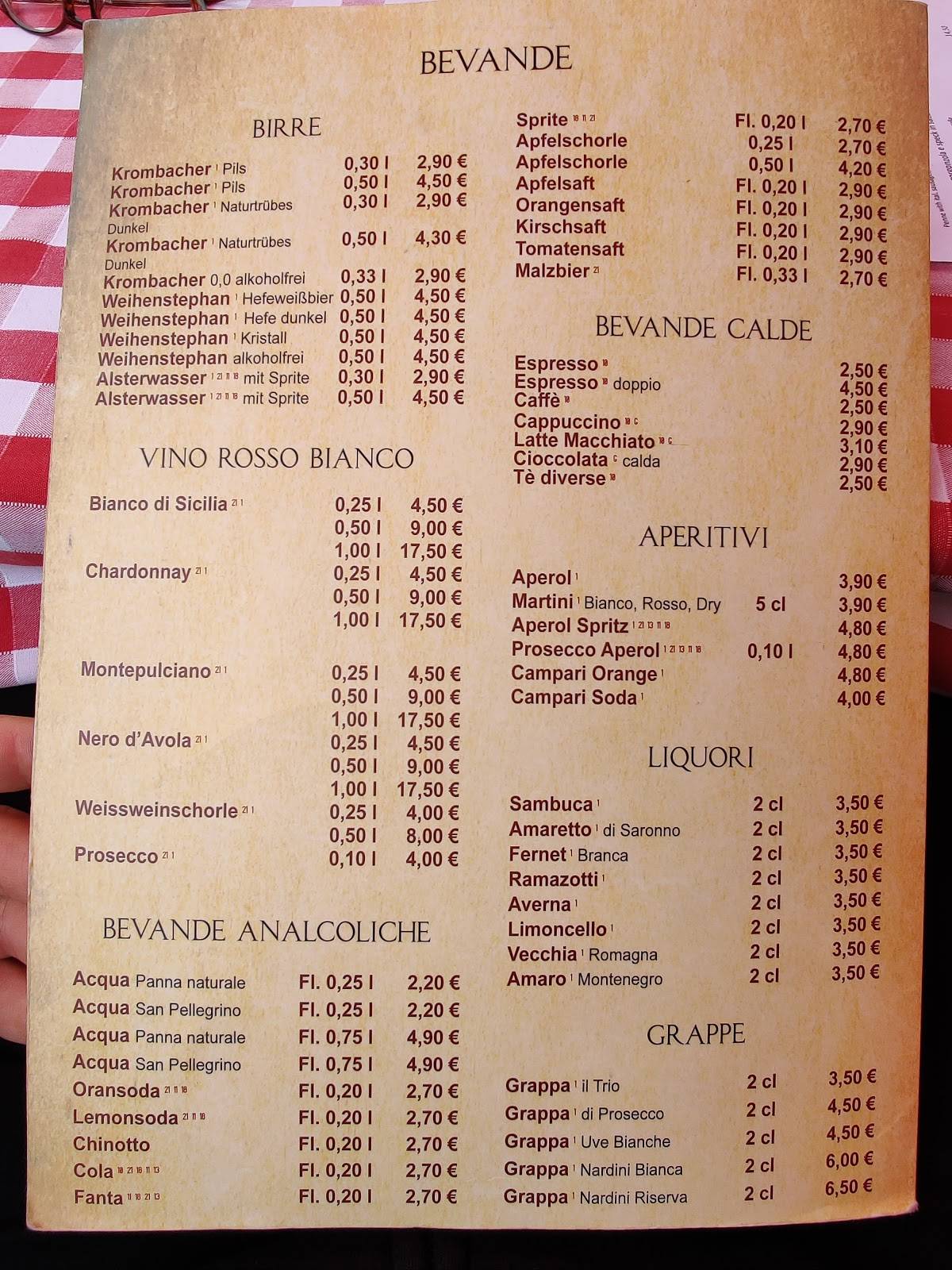 Menu at Il Trio restaurant, Berlin