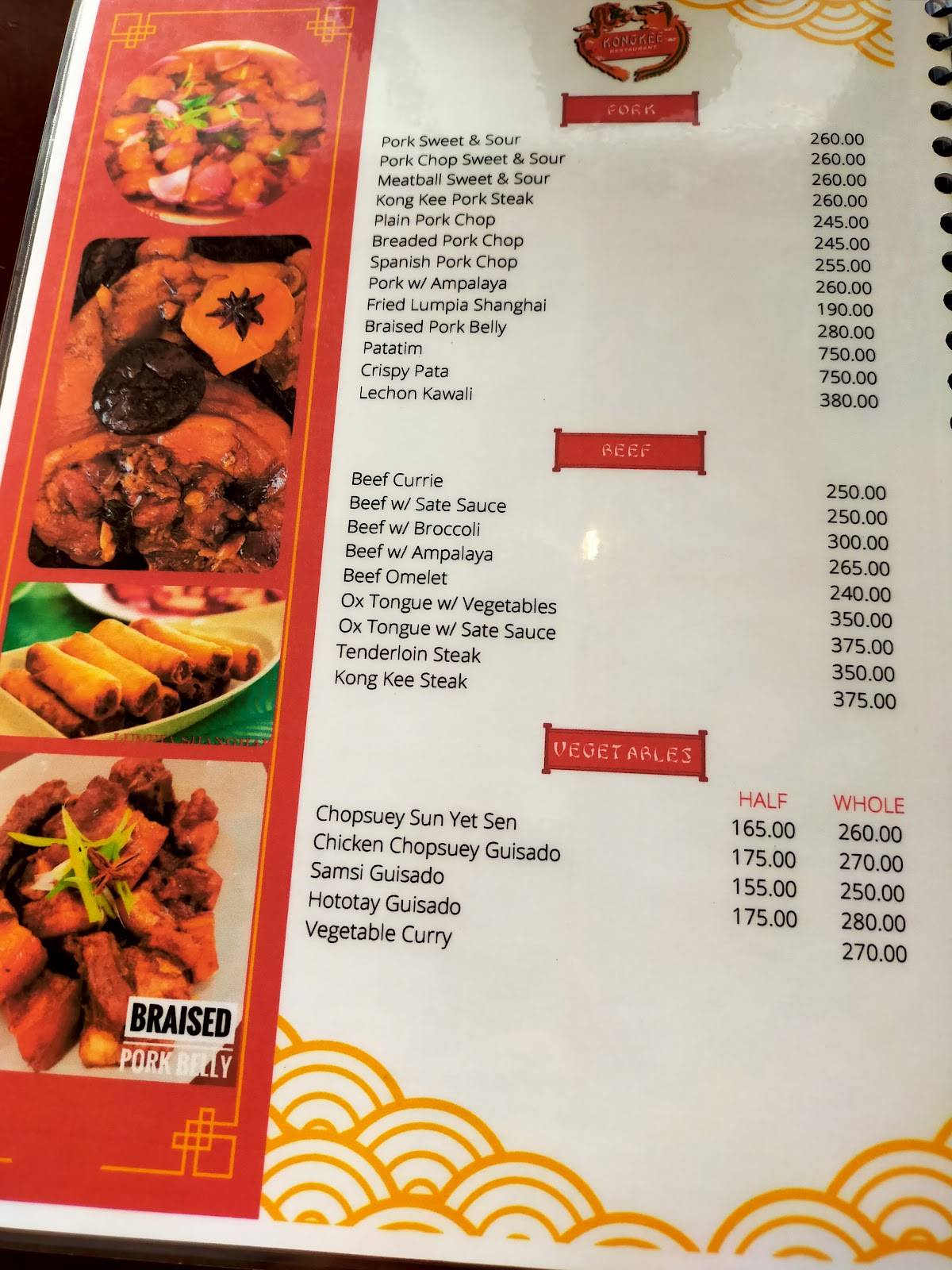Menu at Kong Kee Restaurant, Pavia, Joethess Bldg