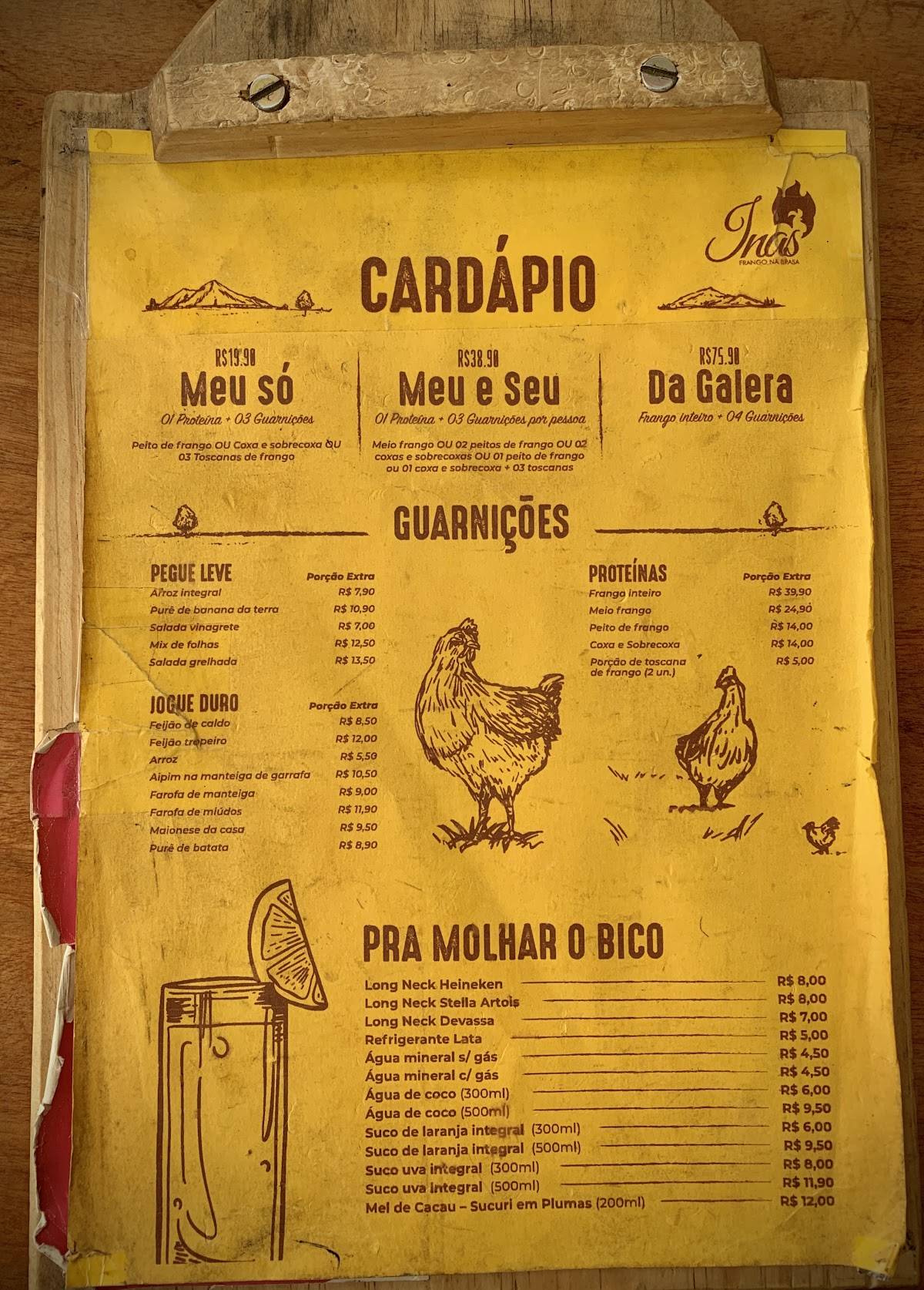 Menu at Inas Braseiro restaurant, Salvador, R. da Fonte do Boi