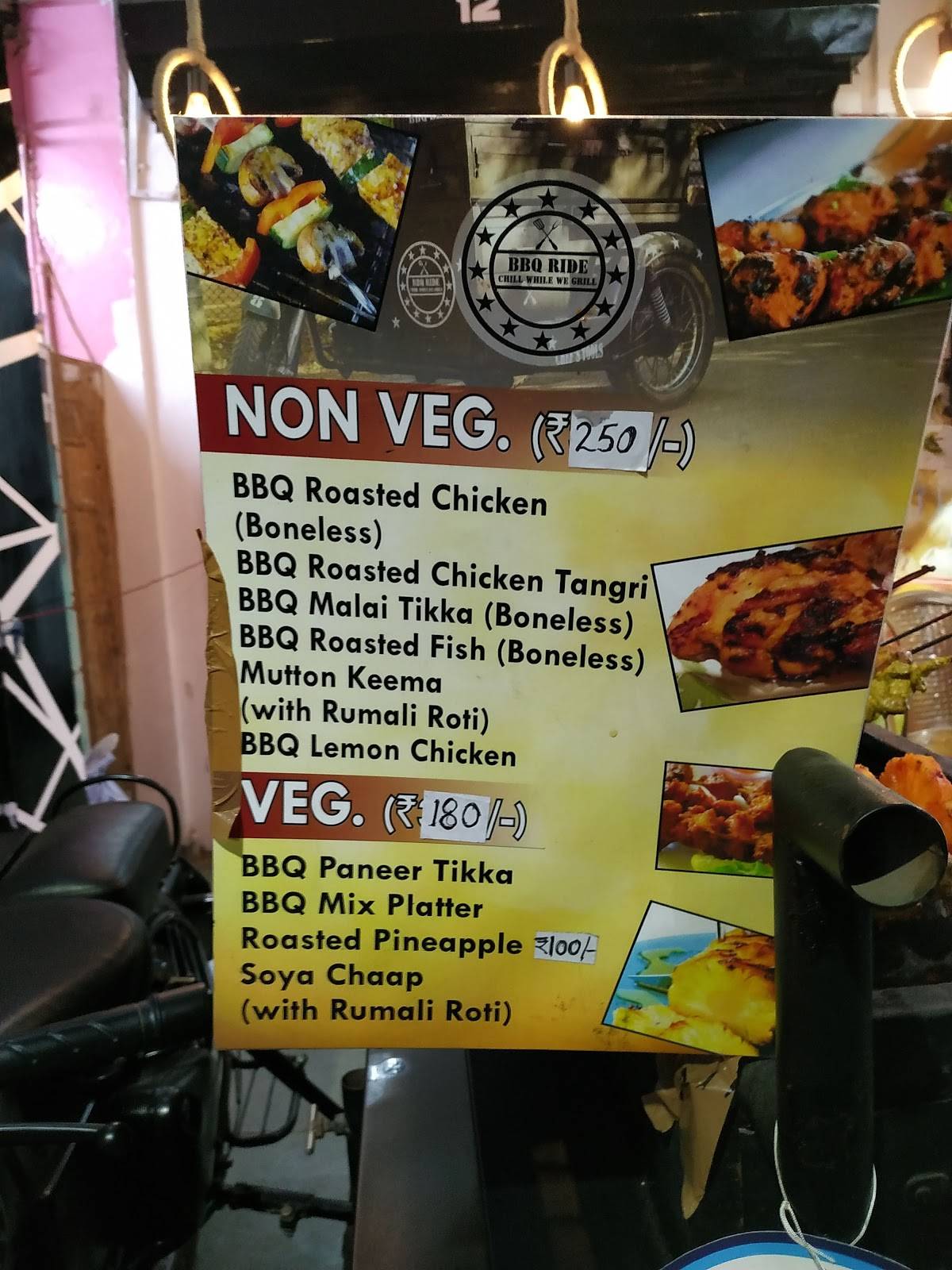 Menu at India first BBQ Bike, New Delhi