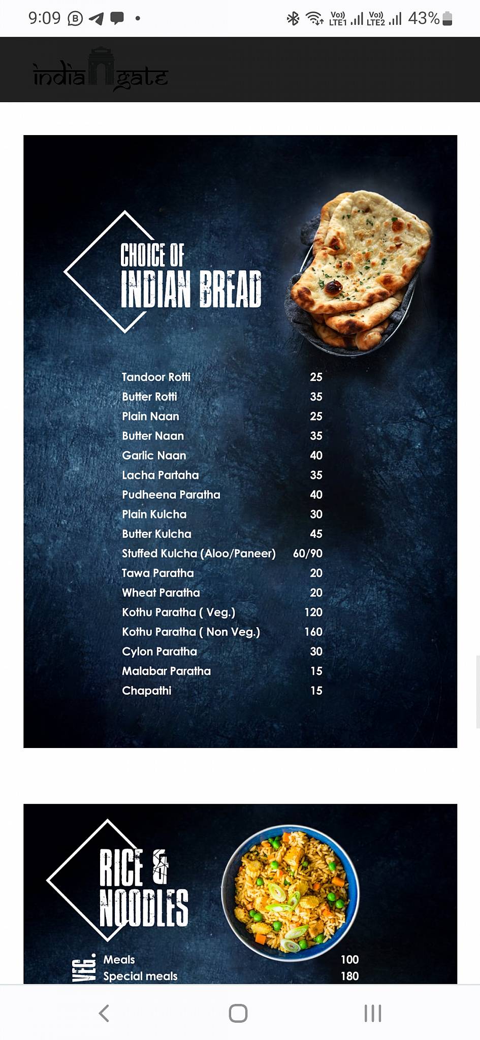 Menu at India gate Restaurant Vythiri, Vythiri