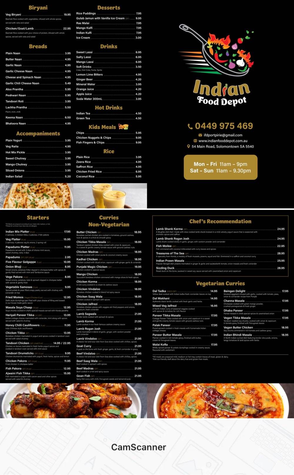 Menu at Indian Food Depot restaurant, Solomontown