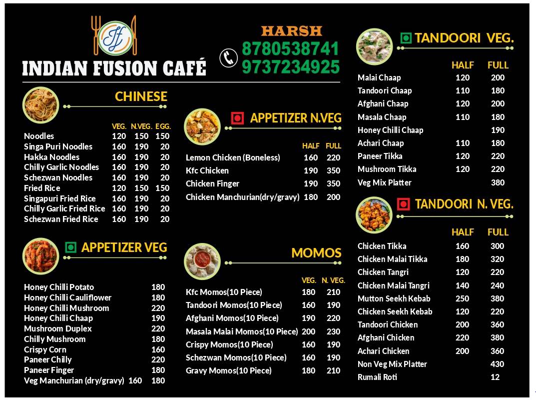 Menu at Indian Fusion Cafè, Panchkula