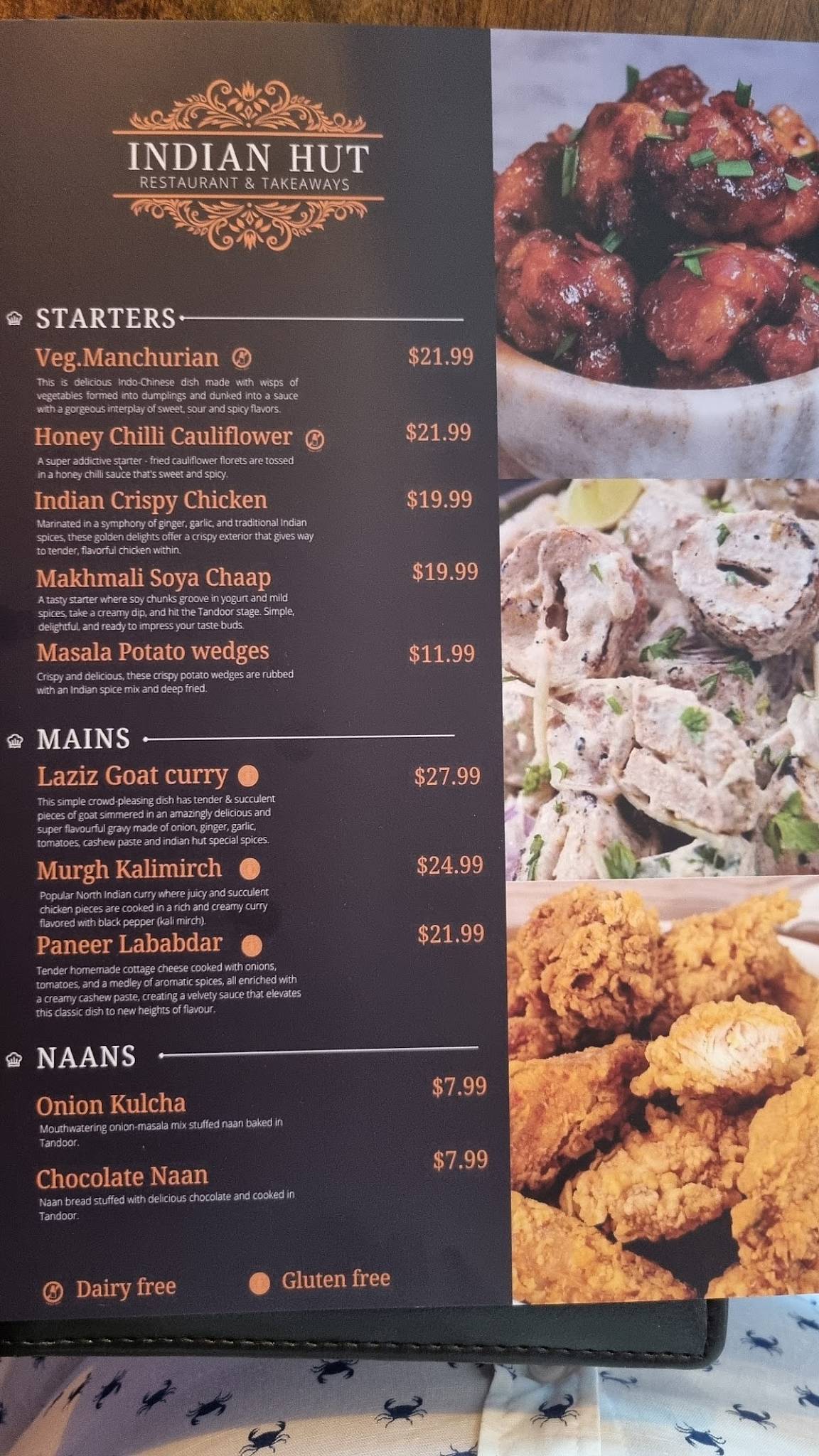 Menu at Indian Hut restaurant, Oxford