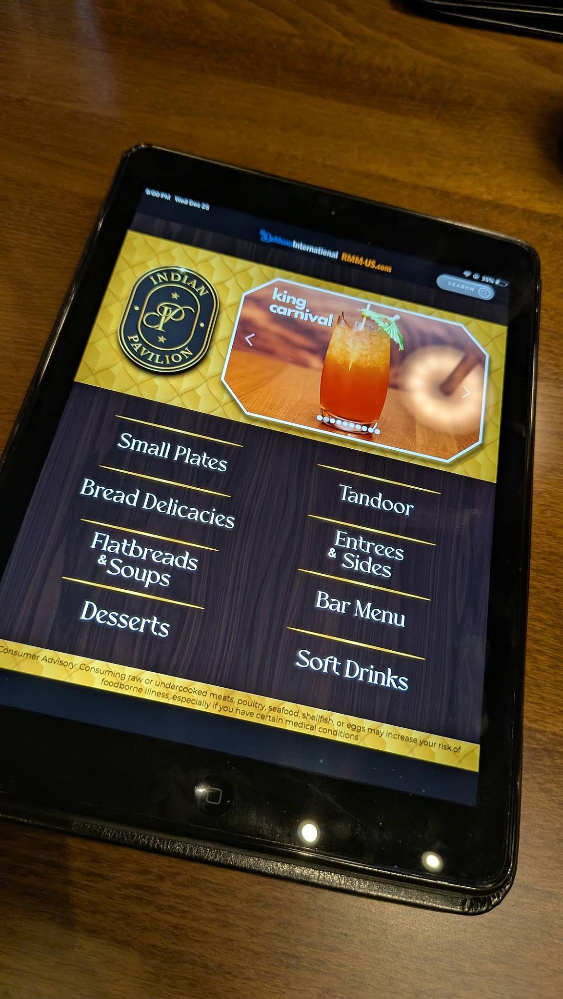 Menu at Indian Pavilion restaurant, Winter Garden