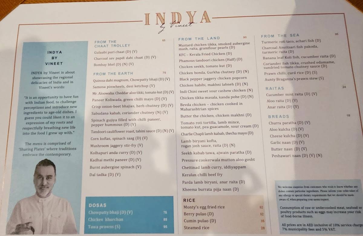 Menu at Indya by Vineet restaurant, Dubai